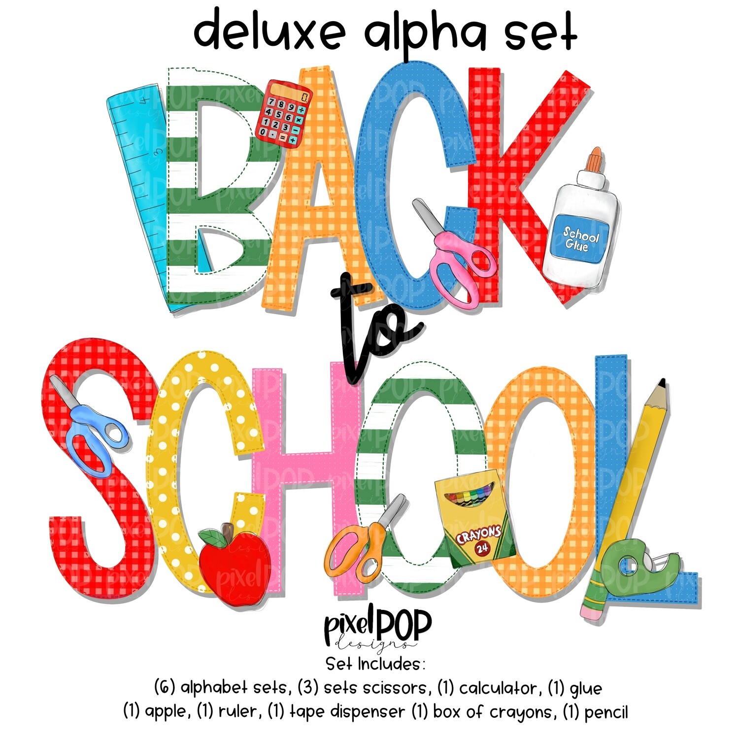 Back to School Deluxe Alphabet Letter Set | School Alphapack Font | PNG ...