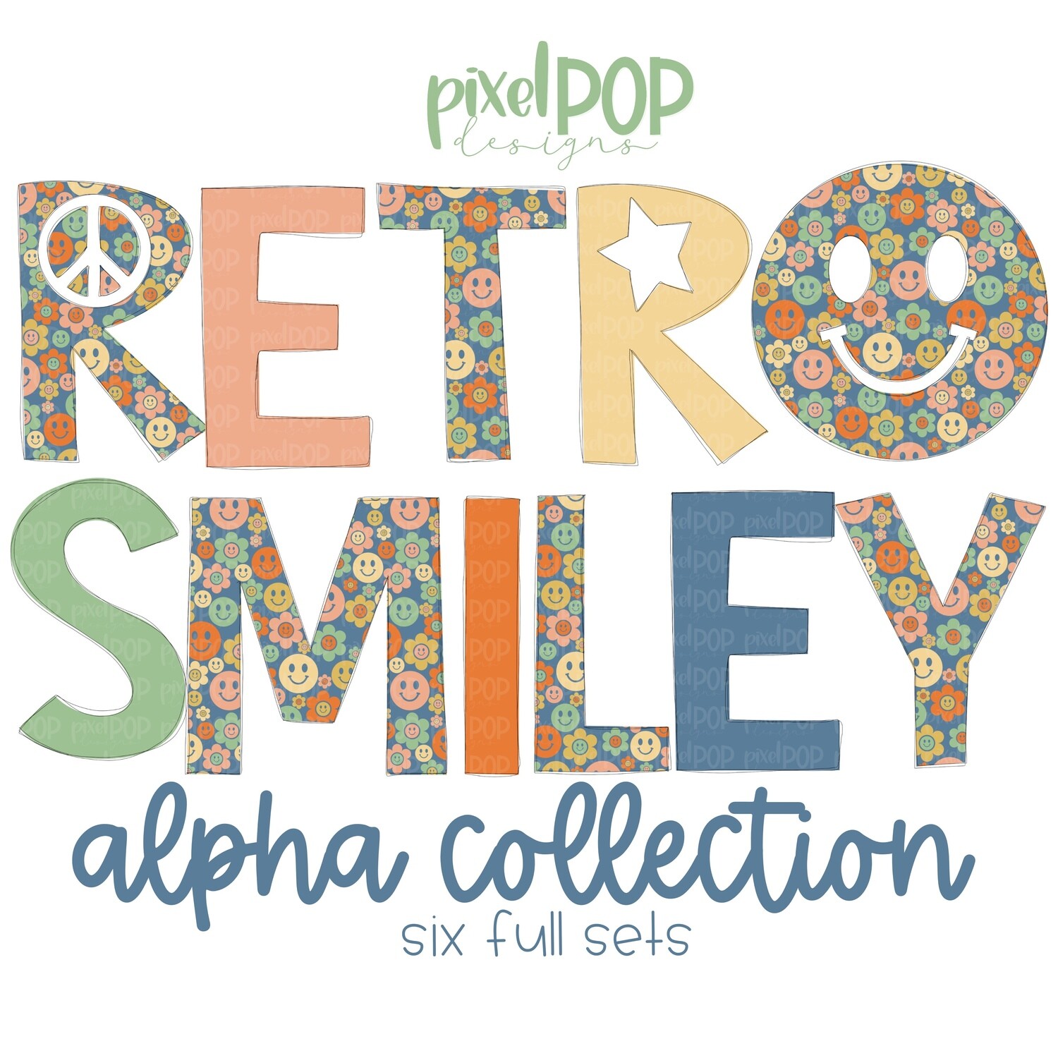 Retro Smileys Alphabet Letter Set | Alphapack Font | Watercolor | PNG ...