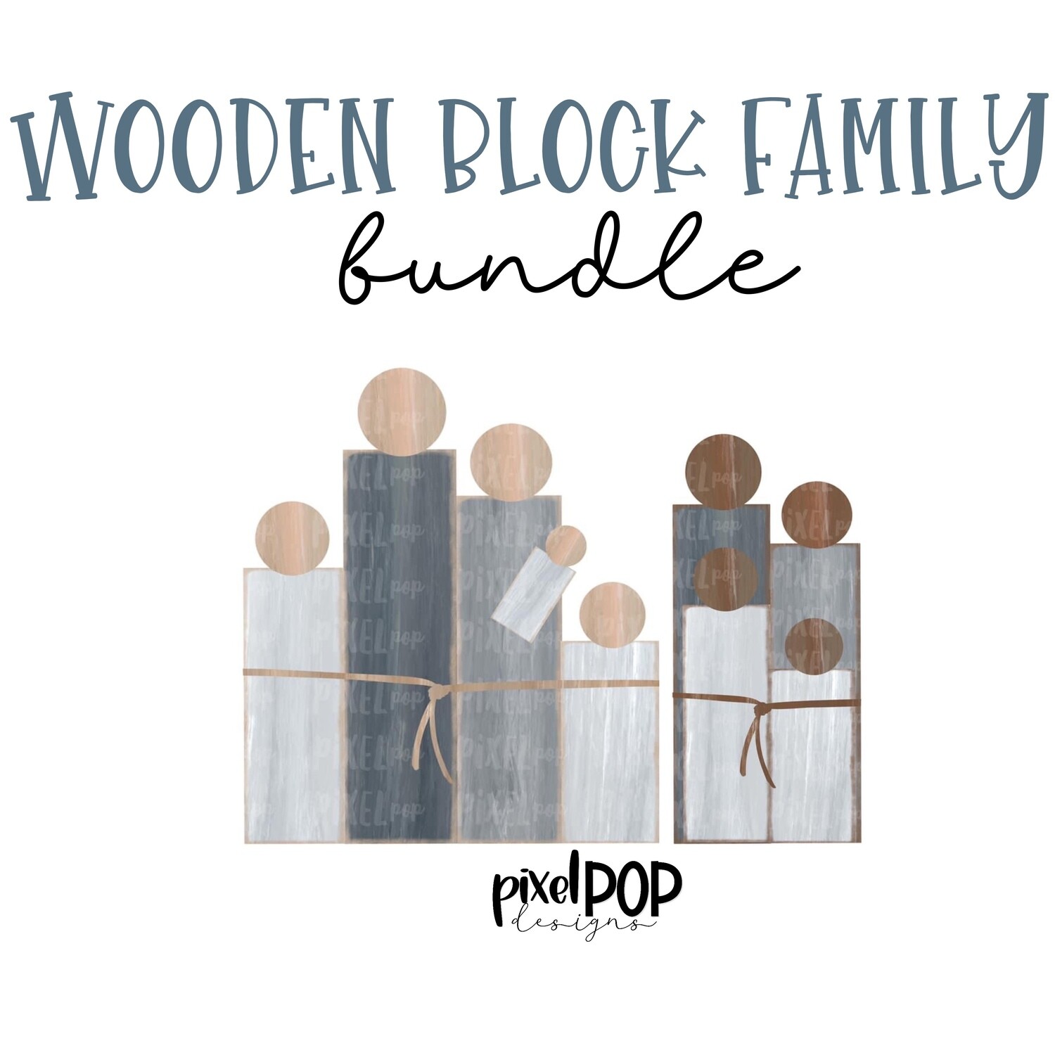 Wooden Block Family BUNDLE PNG Set with Accessories | Family Portrait ...