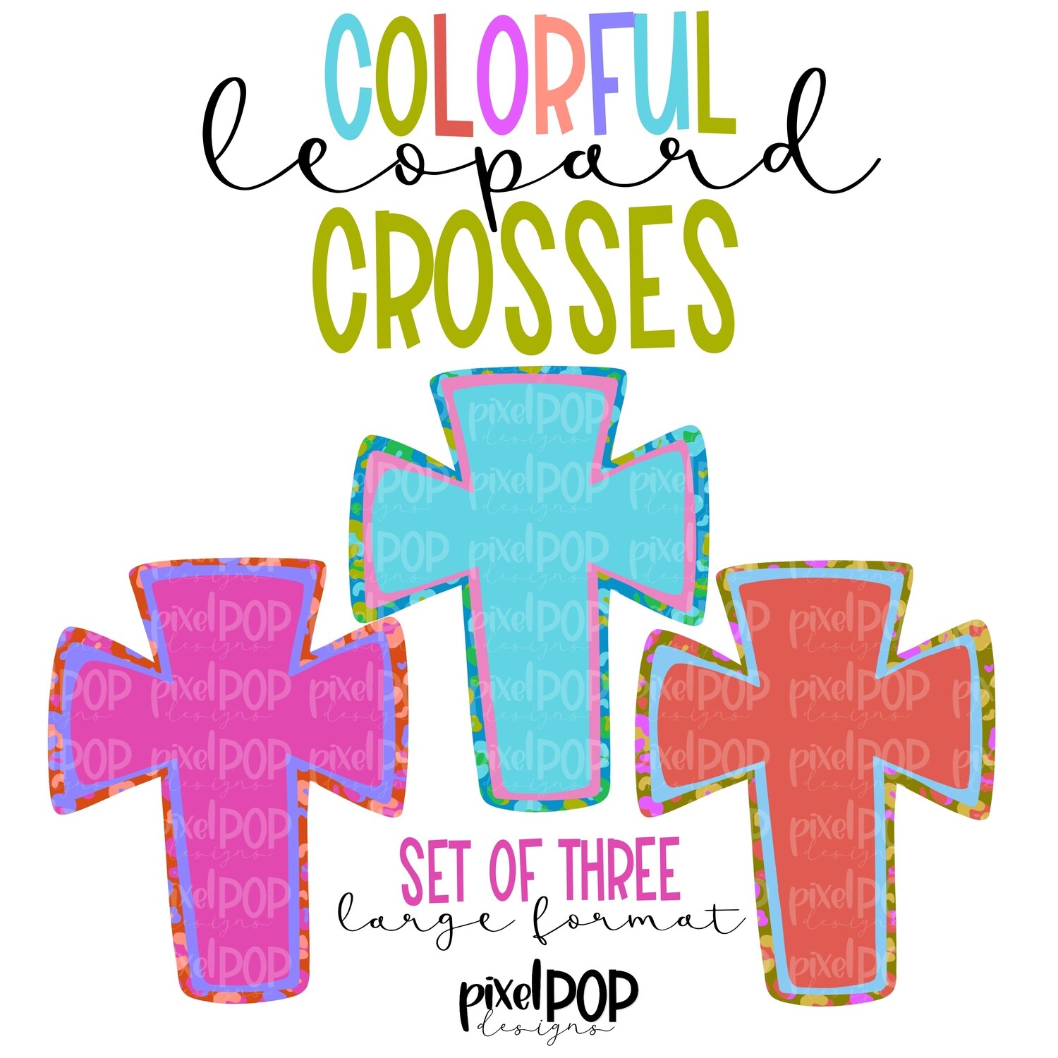 Colorful Leopard Print Crosses Set of Three PNG | Cross Clip Art ...