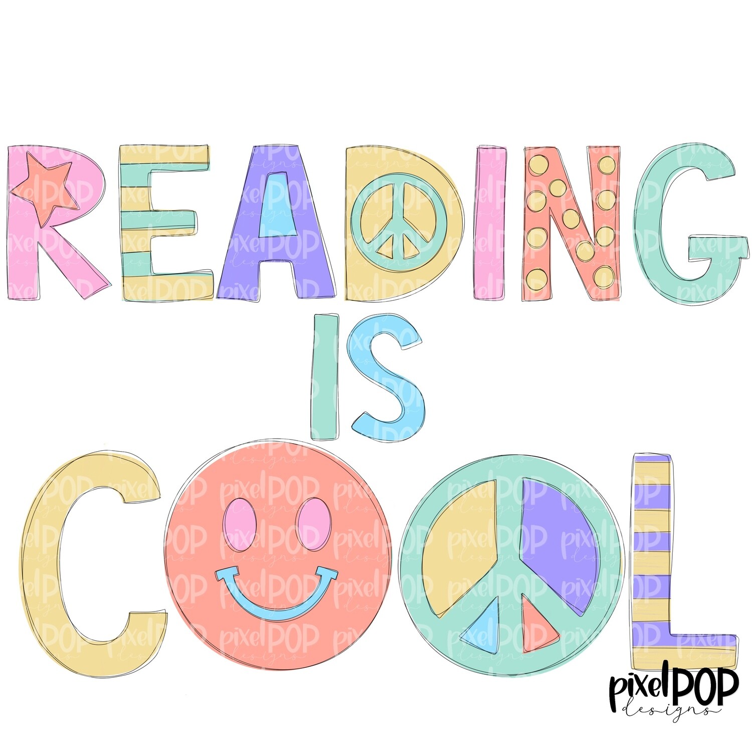 Reading is Cool Retro Pink PNG | Hand Drawn Design | Sublimation PNG ...