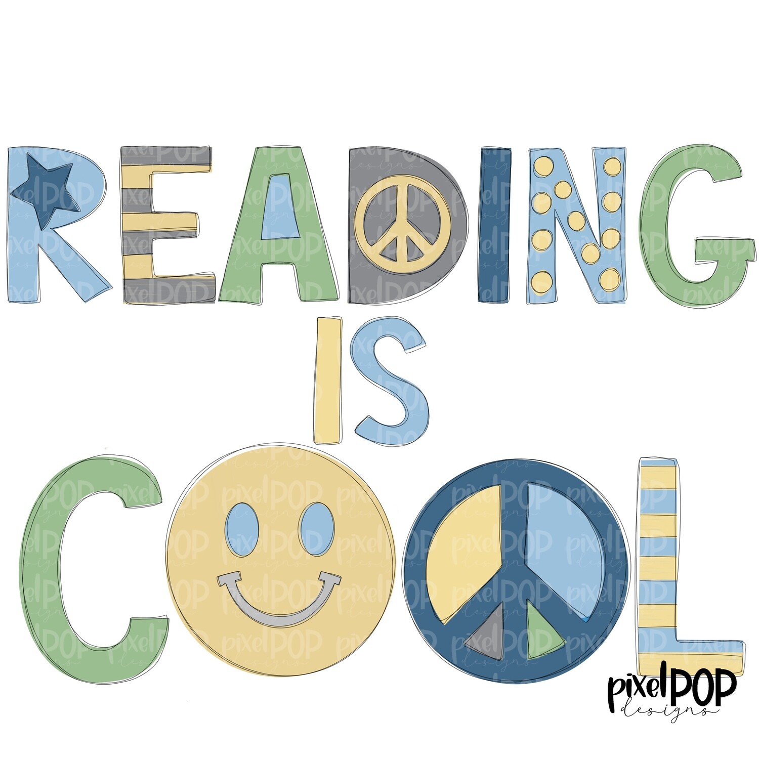 Reading is Cool Retro Blue PNG | Hand Drawn Design | Sublimation PNG ...