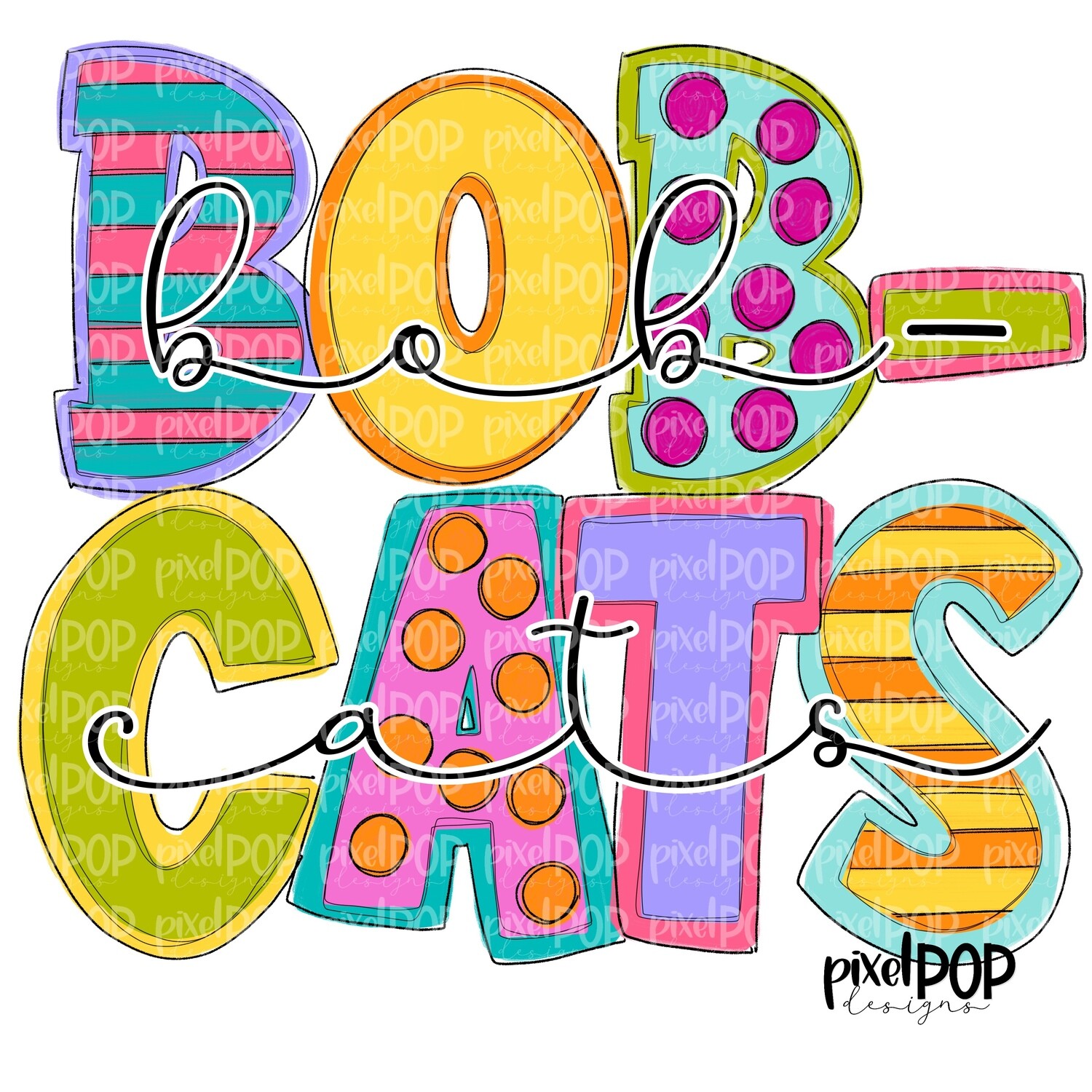 Funky Block and Script Mascots Bobcats PNG | Team Sublimation Design ...