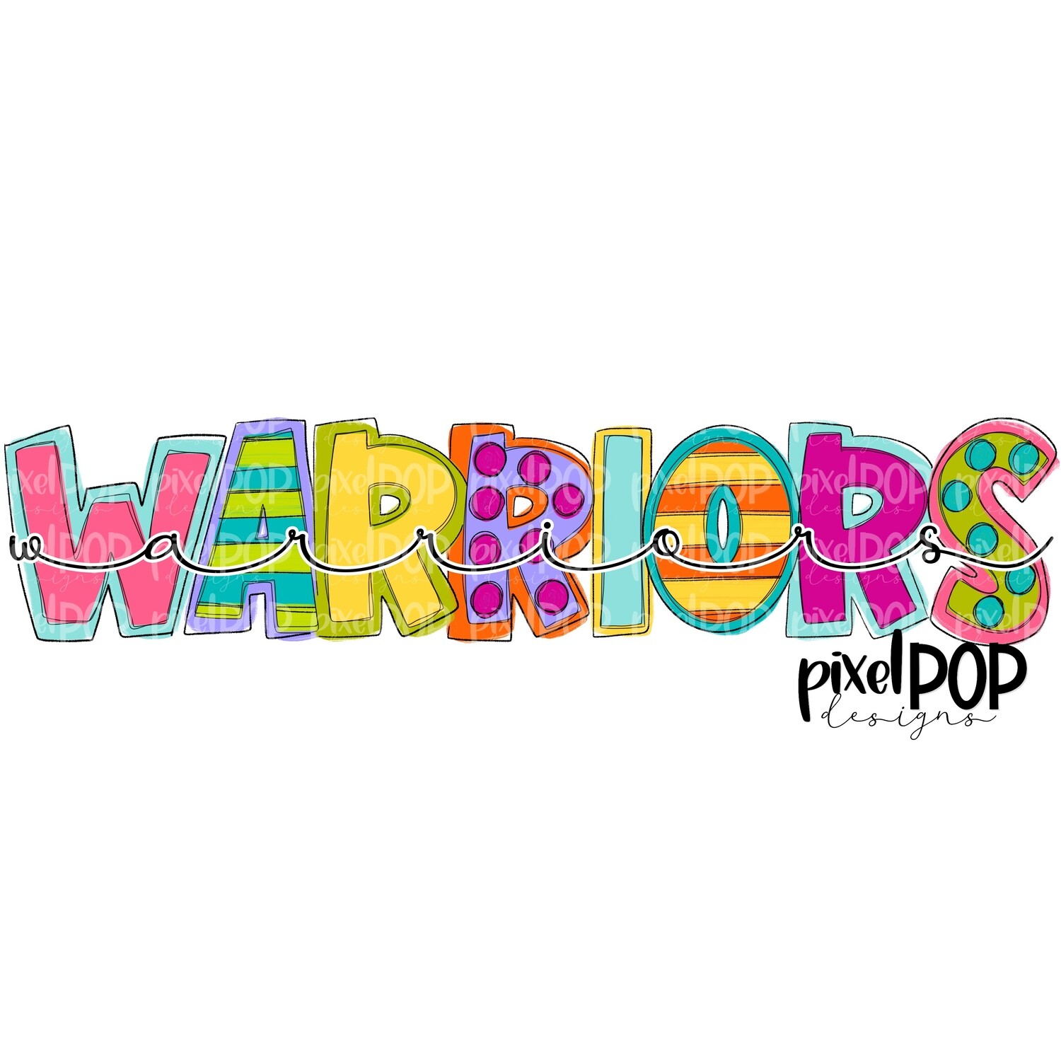 Funky Block and Script Mascots Warriors PNG | Team Sublimation Design ...