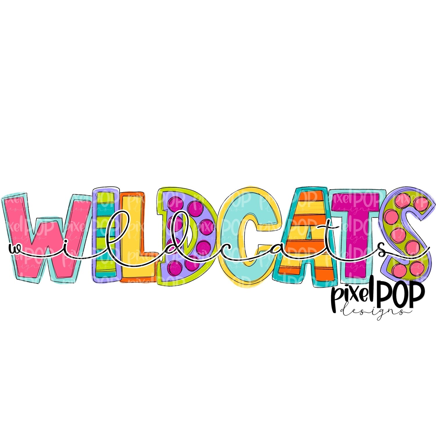 Funky Block and Script Mascots Wildcats PNG | Team Sublimation Design ...