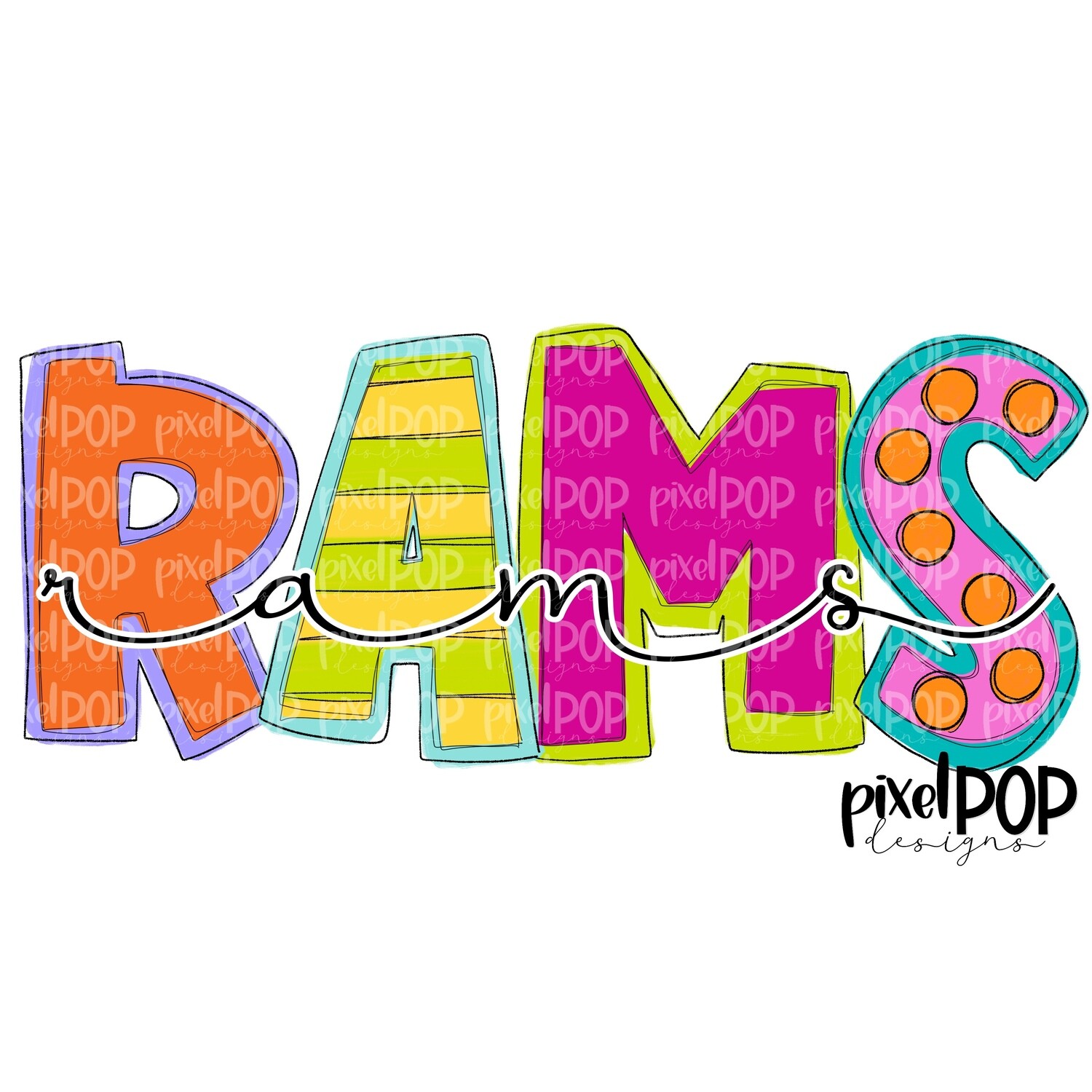 Funky Block and Script Mascots Rams PNG | Team Sublimation Design ...