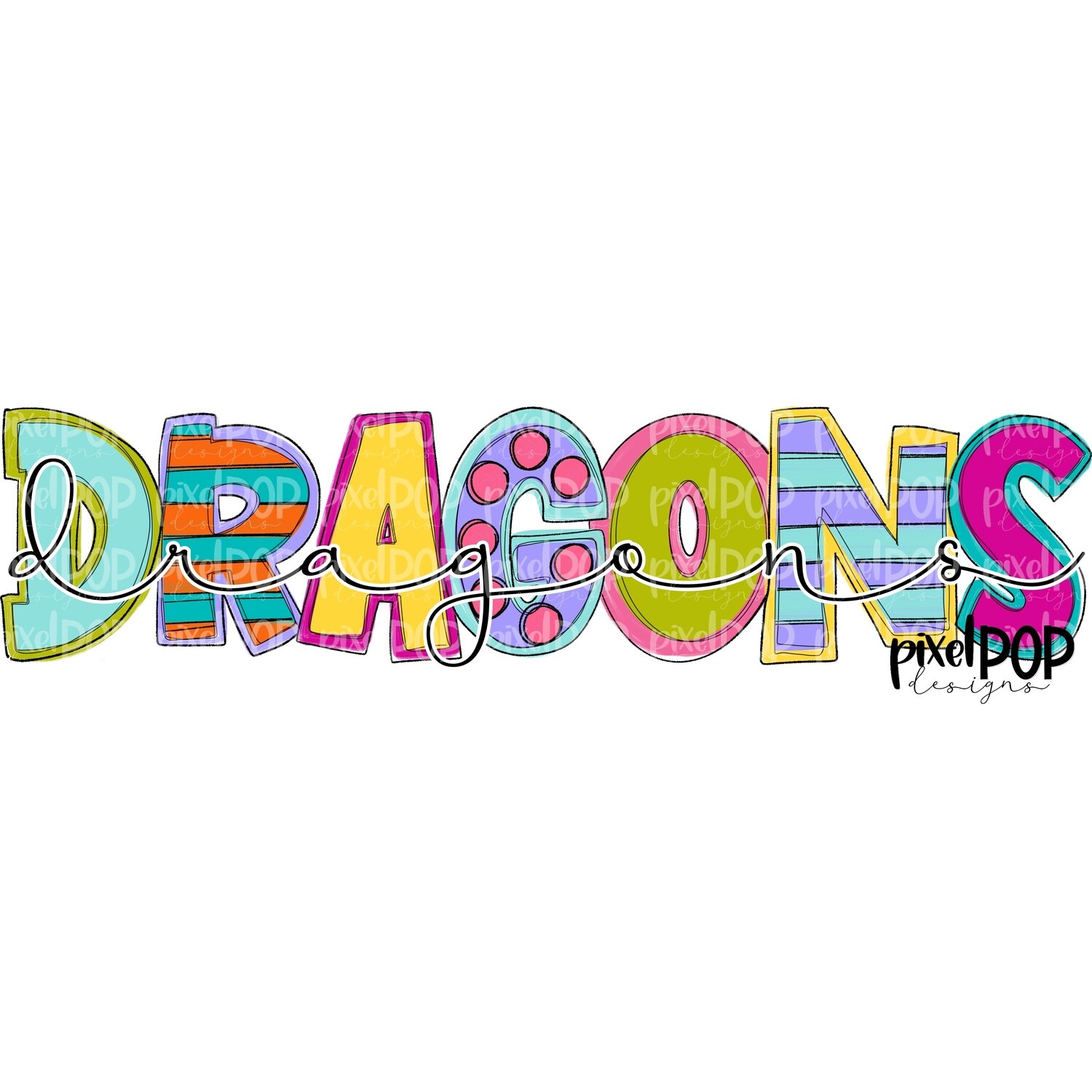 Funky Block and Script Mascots Dragons PNG | Team Sublimation Design ...