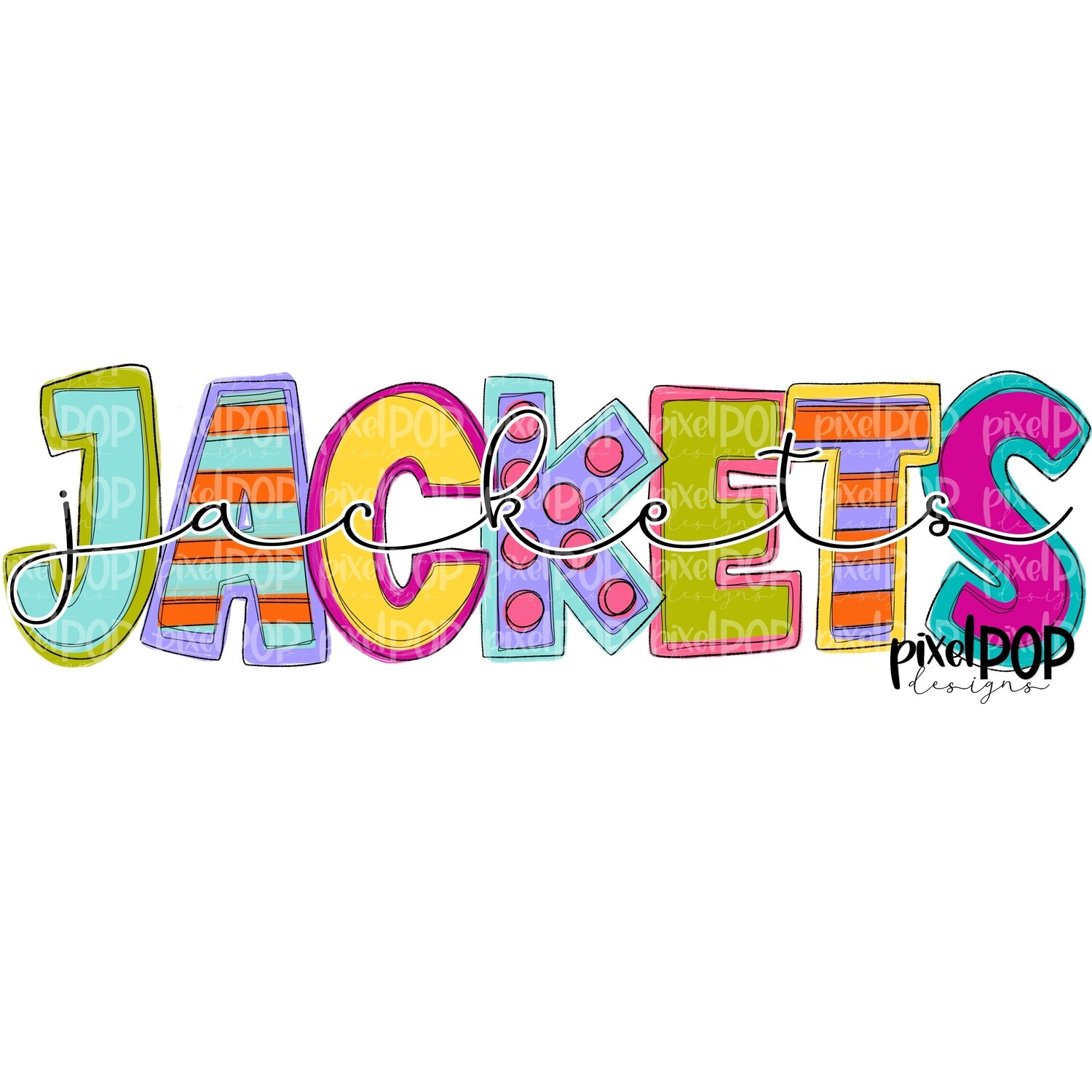 Funky Block and Script Mascots Jackets PNG | Team Sublimation Design ...