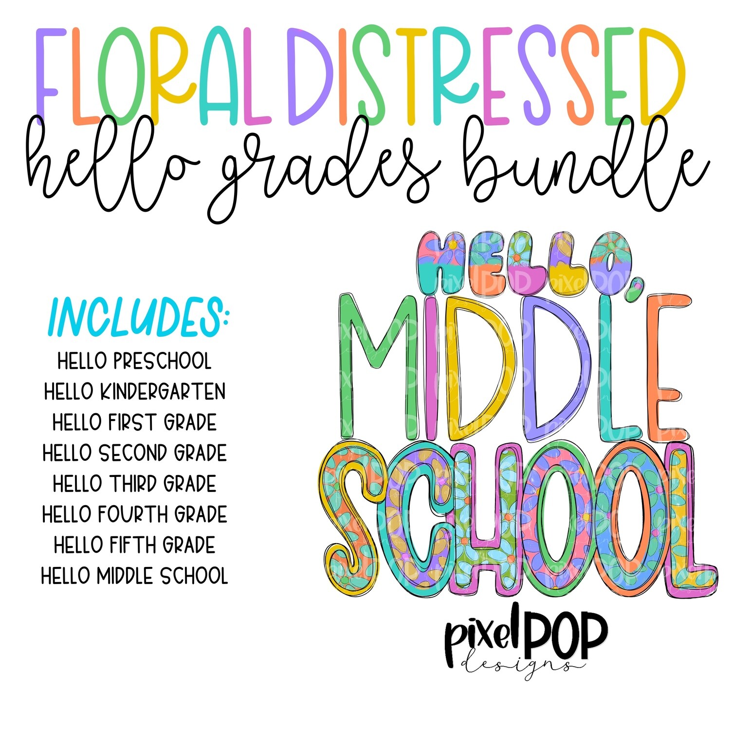 Floral Distressed Hello Grades Bundle - 8 Full Size Designs - Pre ...