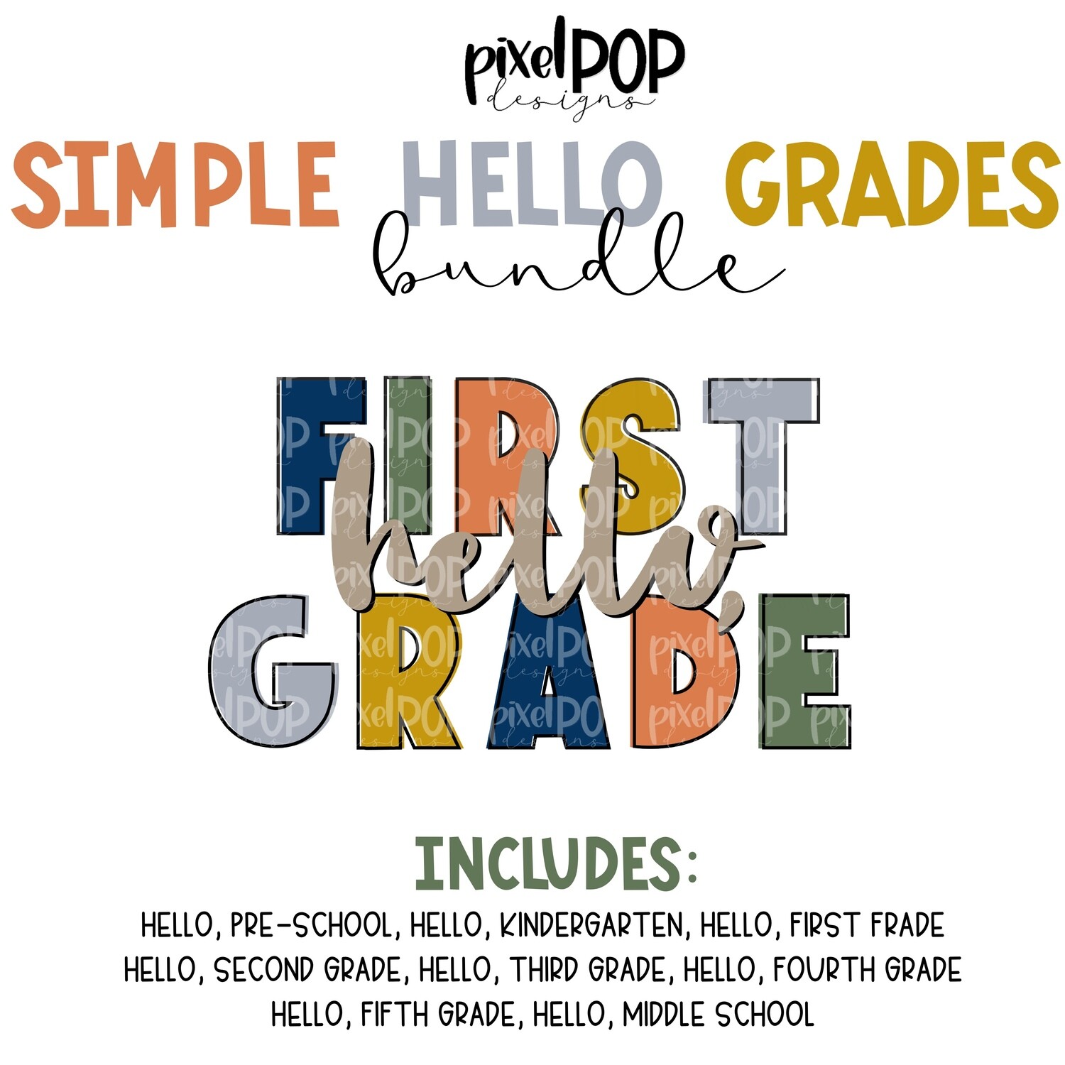 Simple Hello Grades Bundle (Navy/Orange/Gold/Green/Grey)- 8 Full Size ...