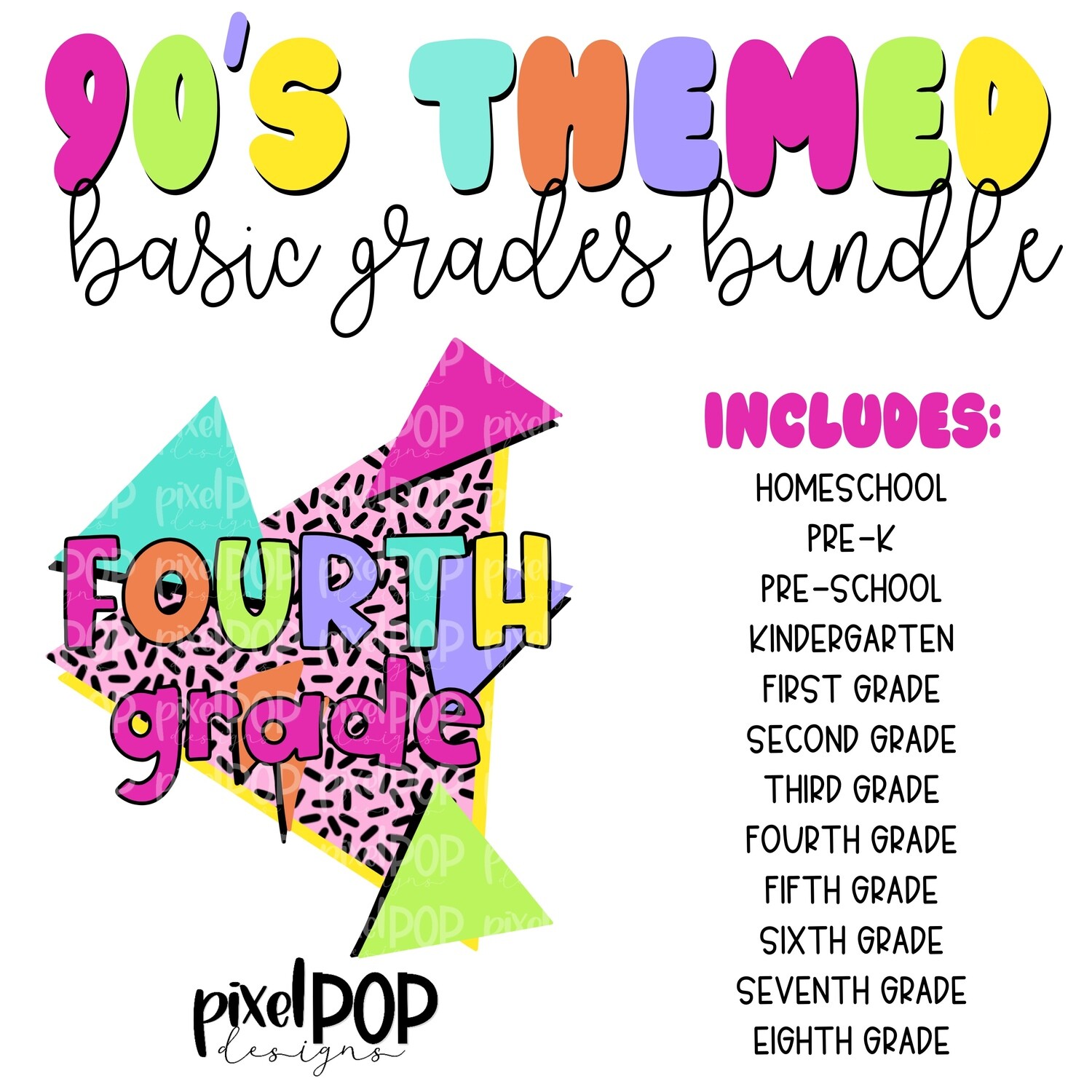 90s Style School Grades Basic Bundle | Teacher Design | Sublimation ...