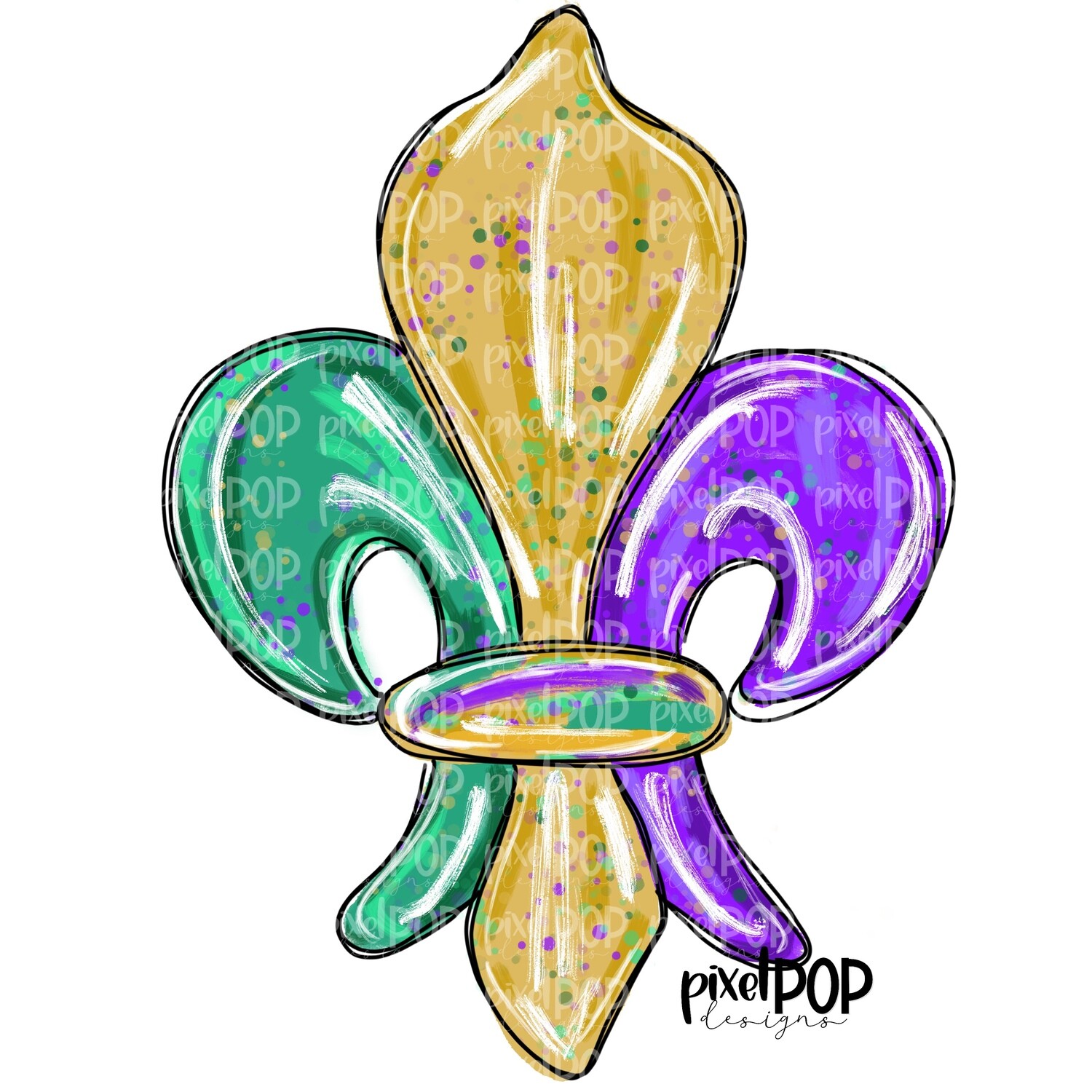 Mardi Gras Louisiana Fleur de Lis PNG | New Orleans Art | Hand Painted ...