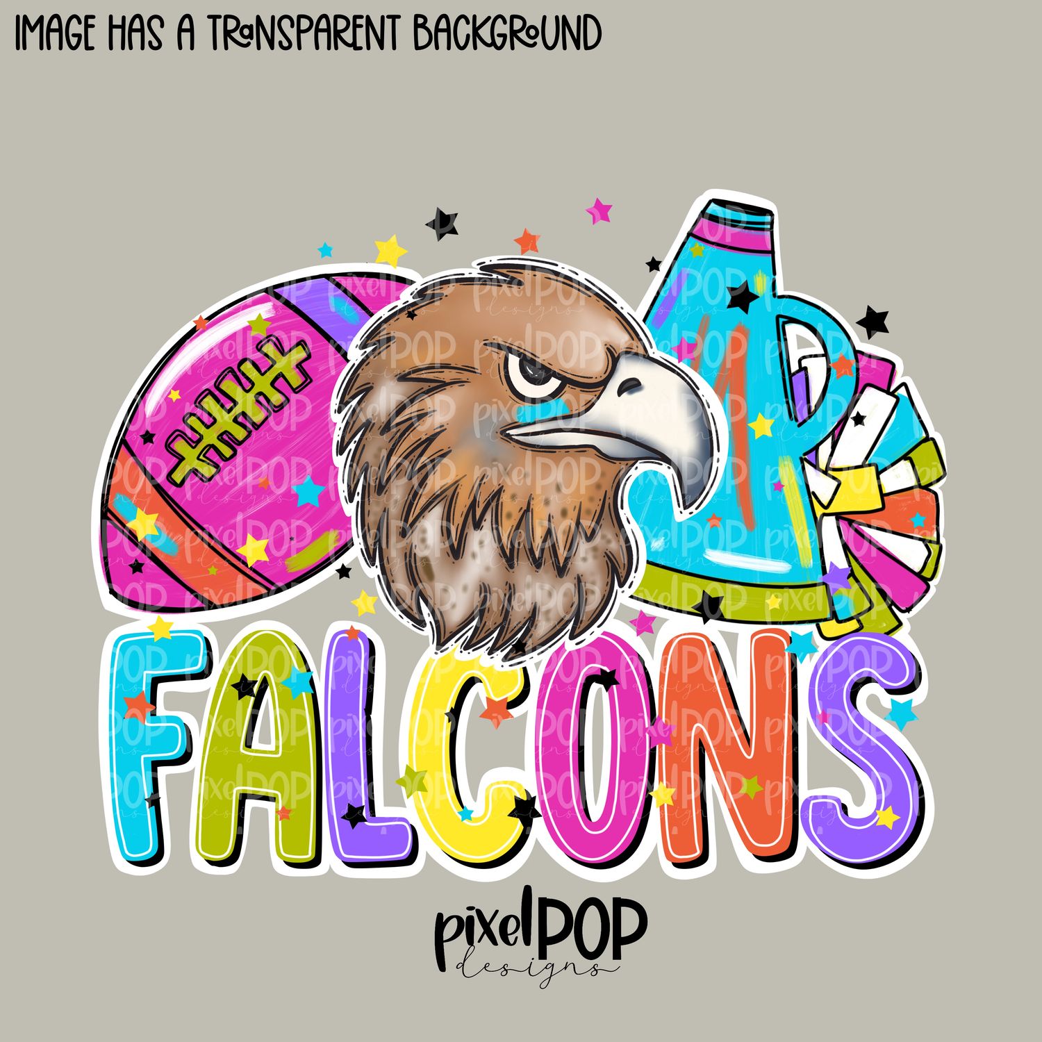 Football and Poms Cheer Bright Falcons PNG | School Mascot Digital ...