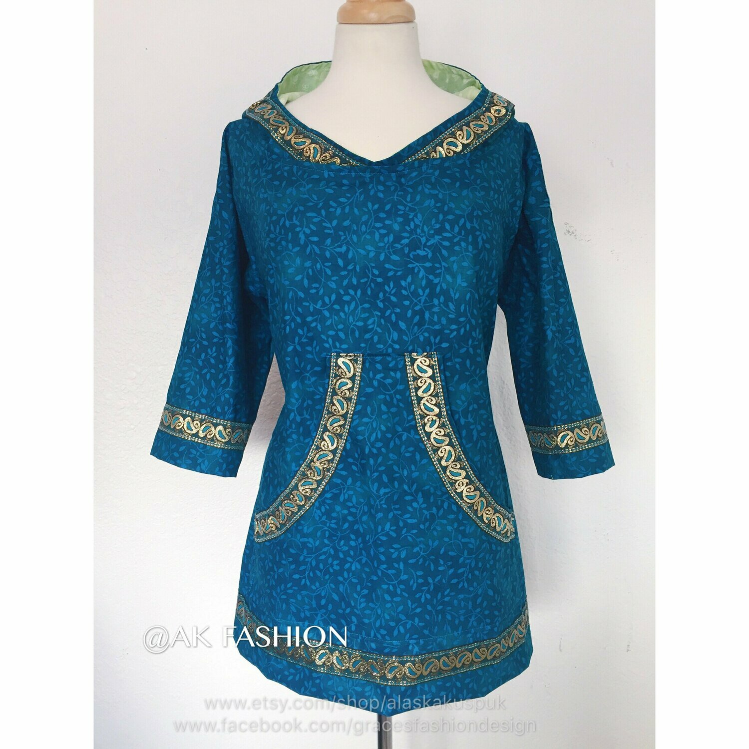 Blue green scrolling vines women kuspuks adult kuspuk alaska kuspuk ...