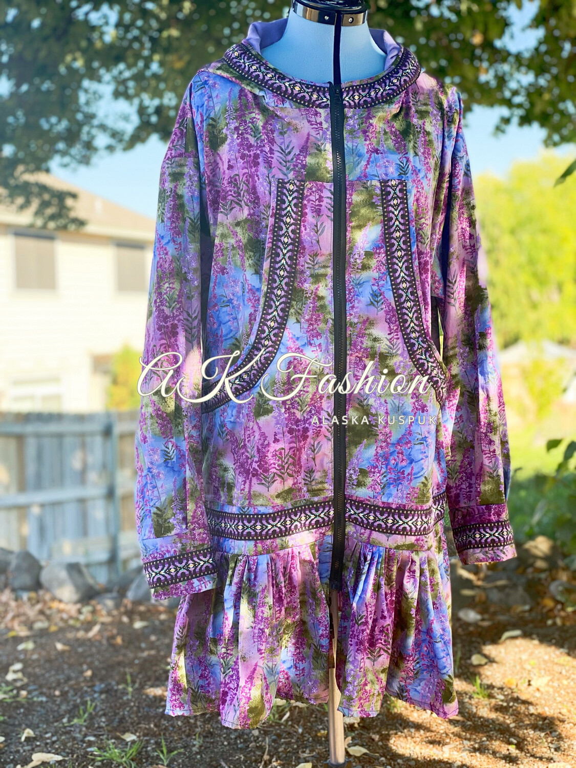 Purple fireweed kuspuk With Purple Trim women kuspuk