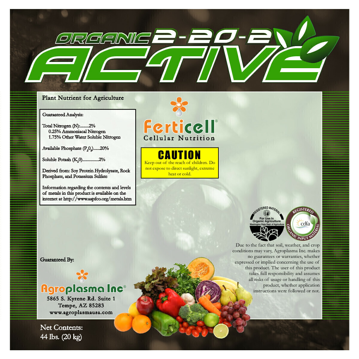 Ferticell Soluble Organic Fertilizer Active NPK Base Phosphorus 2-20-2 with Soy Protein ...