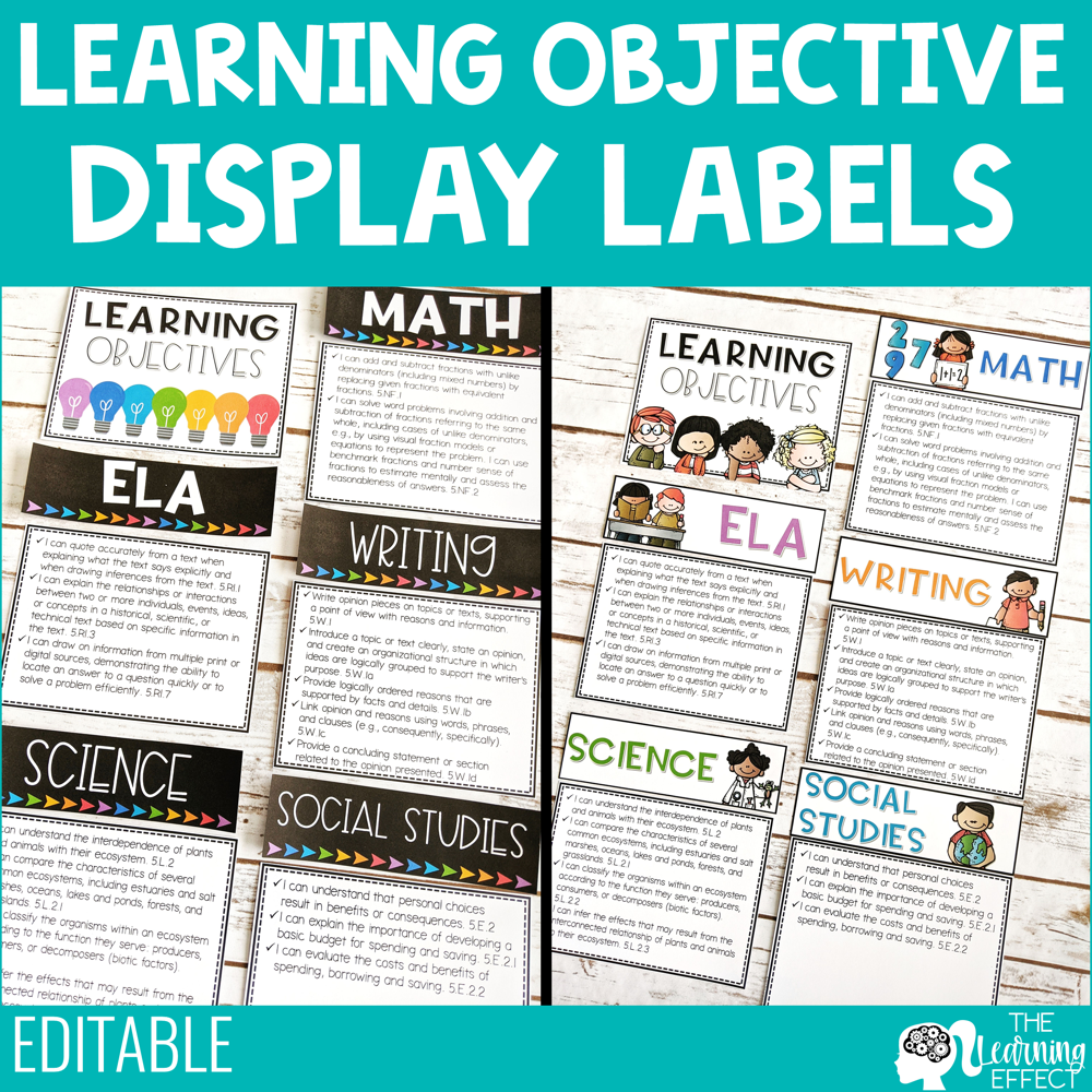 Learning Objective Display Labels [Editable] | The Learning Effect Shop ...