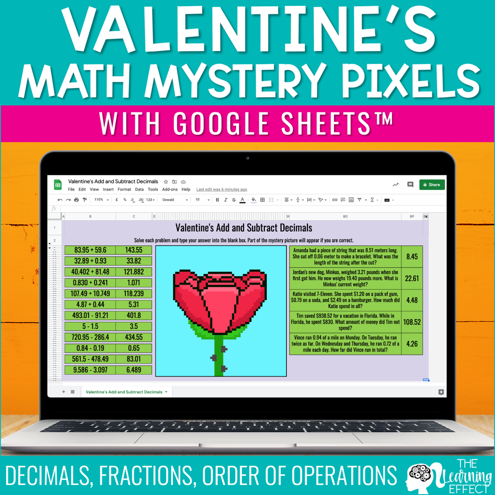Valentine's Math Mystery Pixel Art Google Sheets | The Learning Effect ...