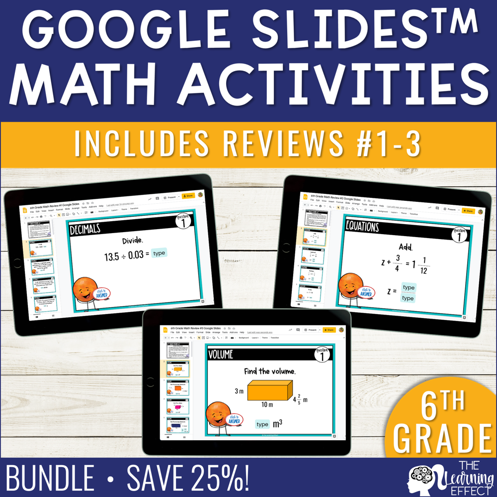 6th Grade Math Review #1-3 Google Slides BUNDLE