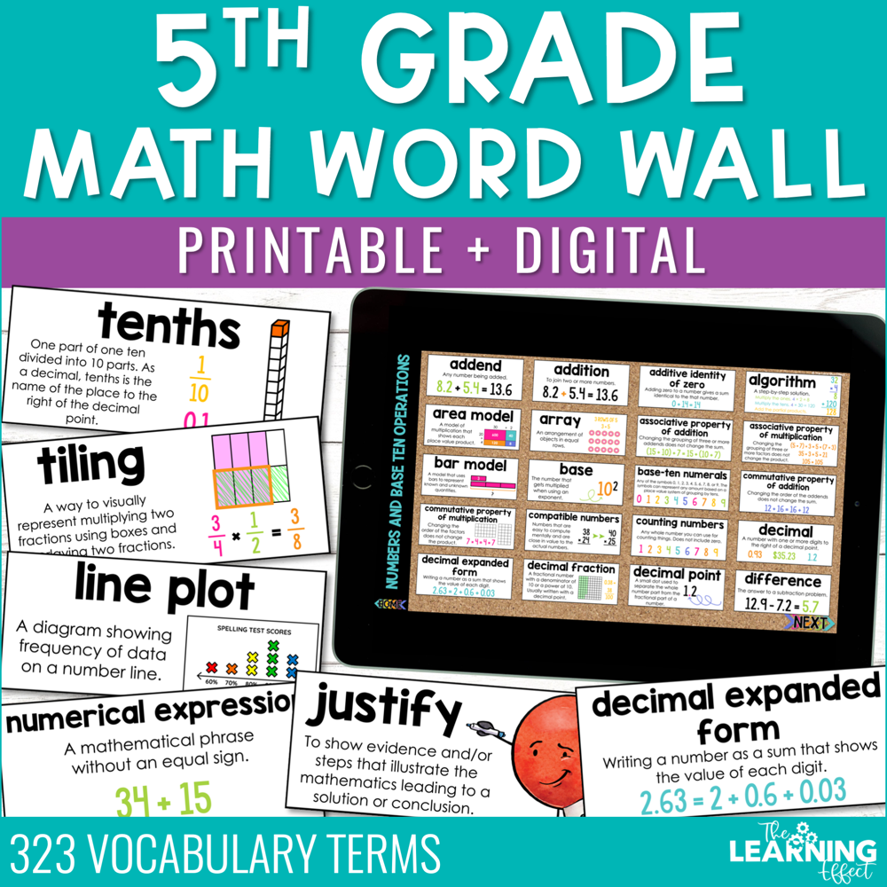 5th Grade Math Word Wall Printable And Digital Shop The Learning Effect