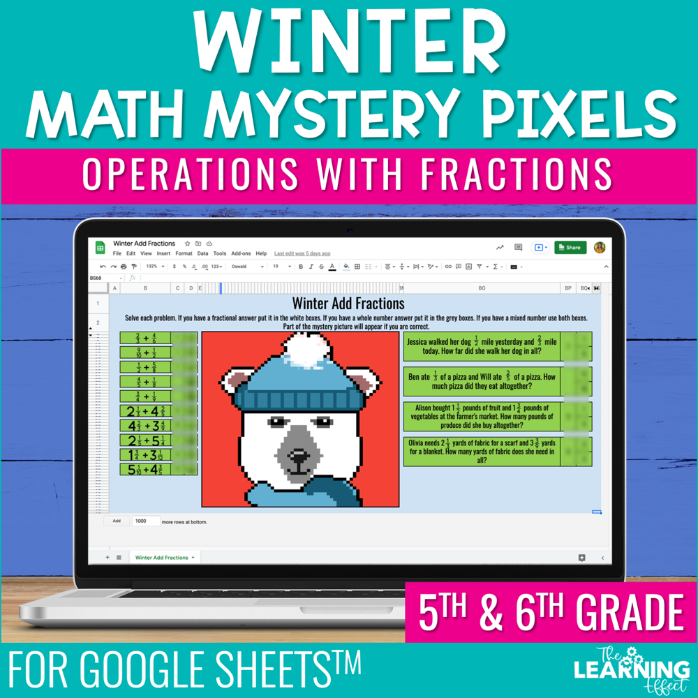 Winter Math Activities Mystery Pixel Art Google Sheets | Shop • The ...