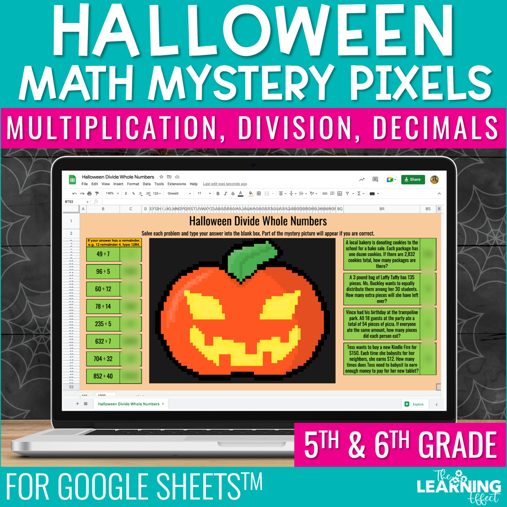 Halloween Math Activities Digital Pixel Art | Decimals Multiplication ...