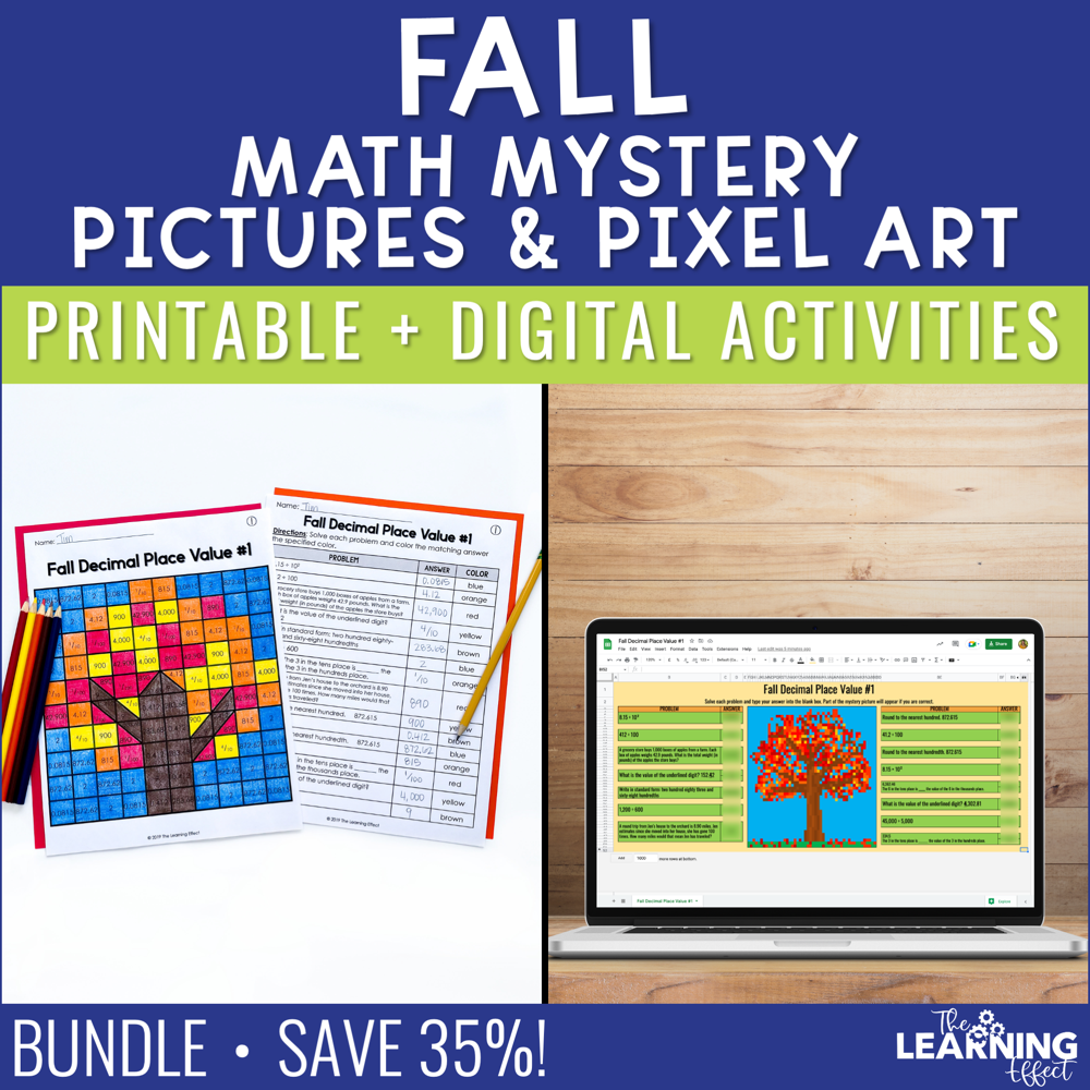 Fall Math Activities Mystery Picture & Pixel Art BUNDLE | Print ...