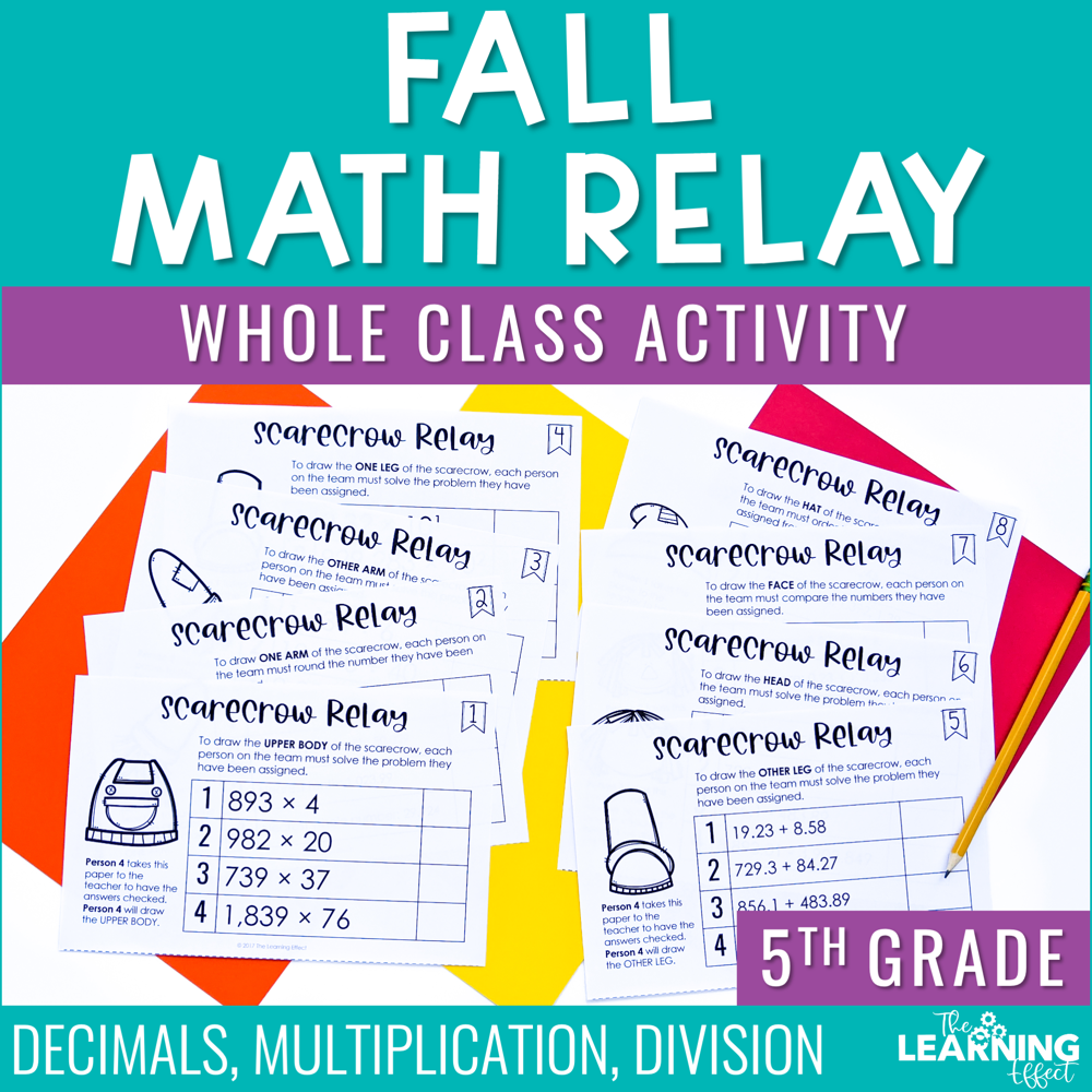 Fall Math Game for 5th Grade | Relay Review Activity | Decimals ...