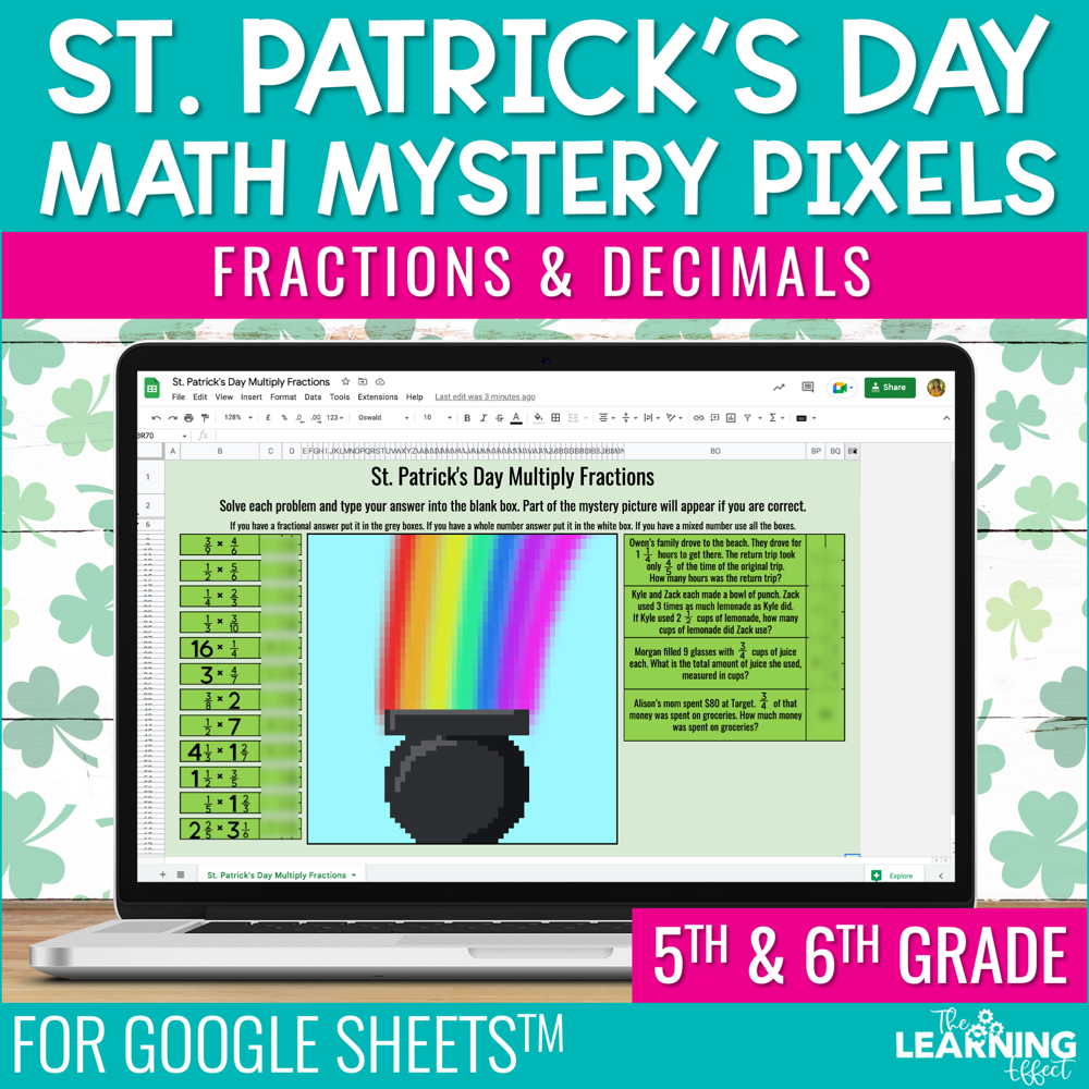 St. Patrick's Day Math Mystery Pixel Art Google Sheets