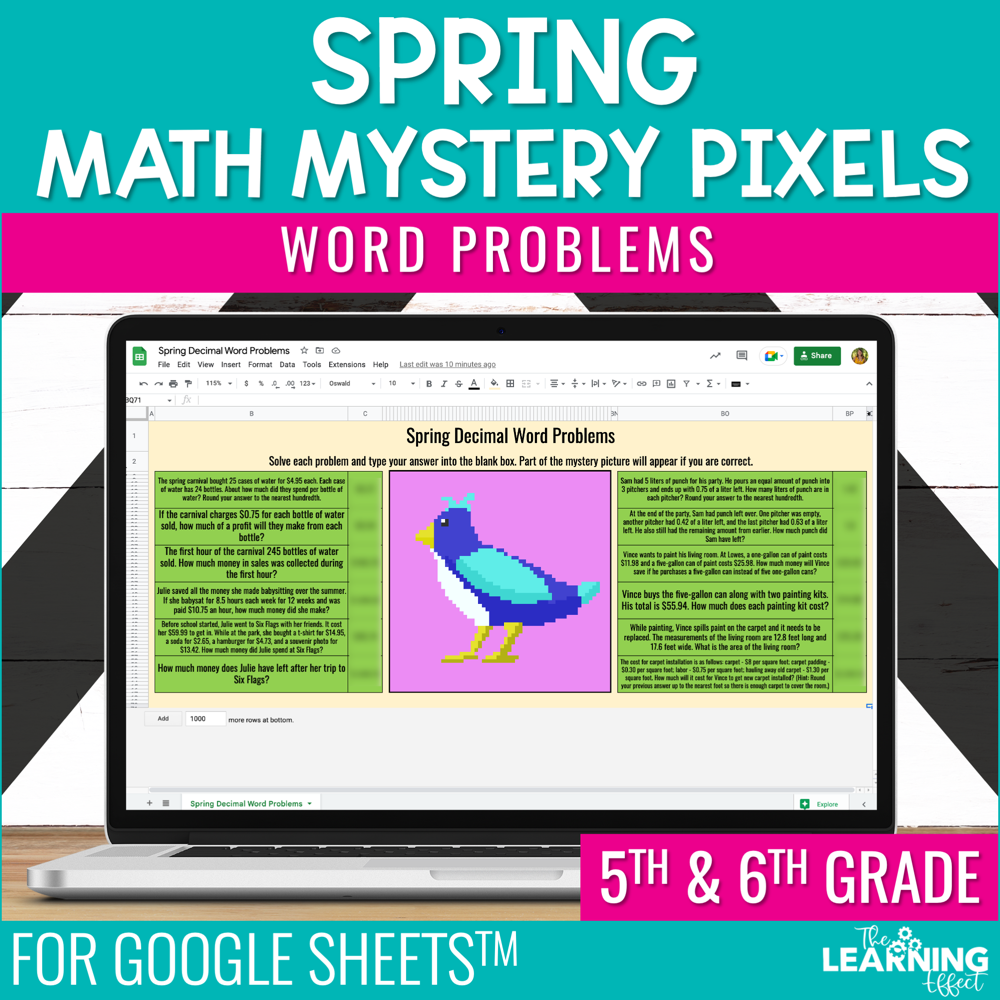 Spring Math Mystery Digital Pixel Art Google Sheets