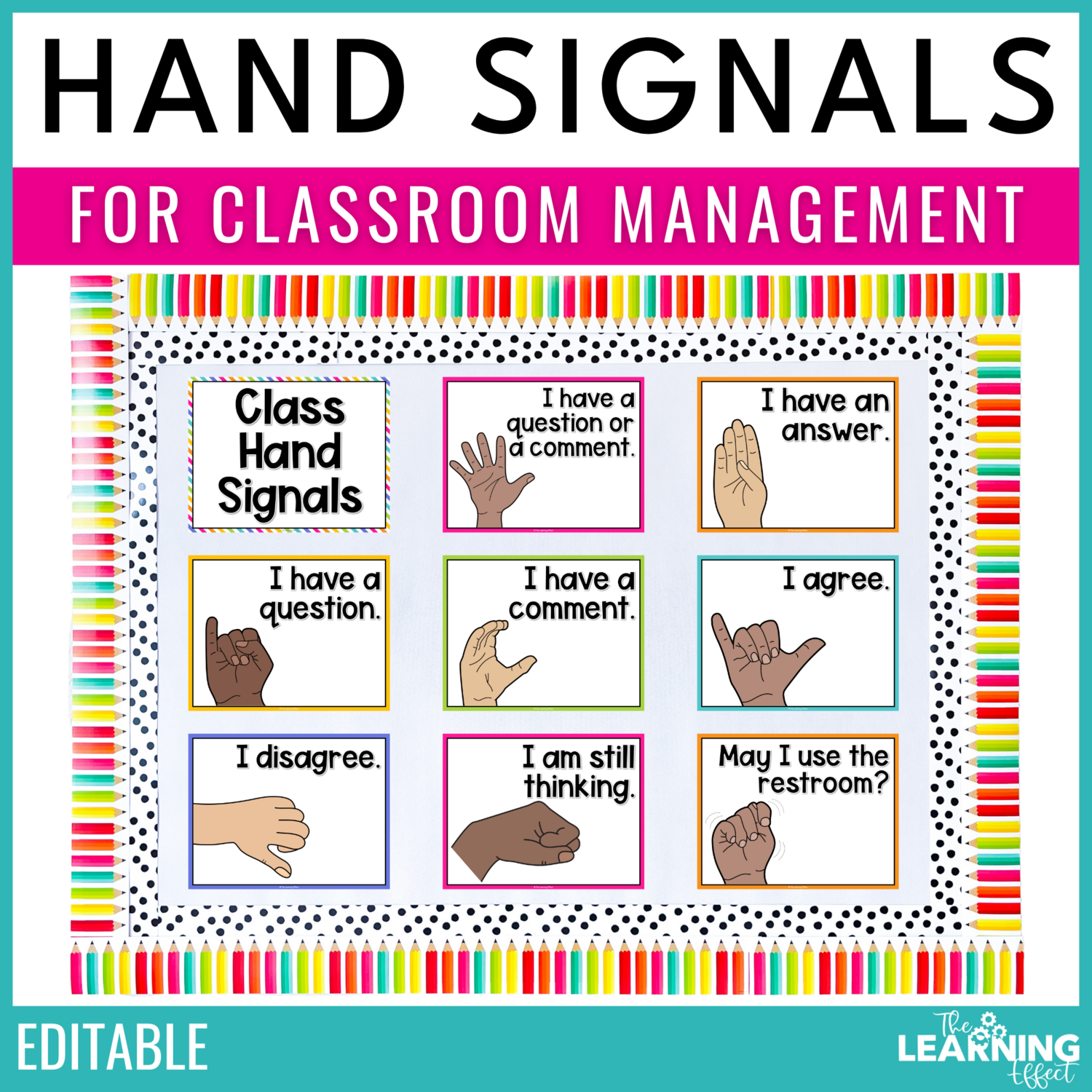 Hand Signals Editable Posters | Classroom and Behavior Management Signs