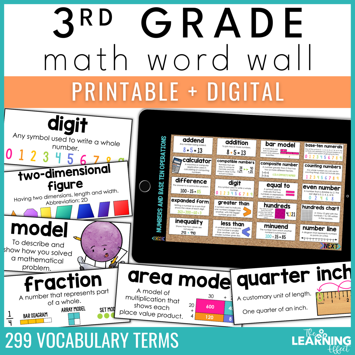 3rd Grade Math Word Wall Printable and Digital
