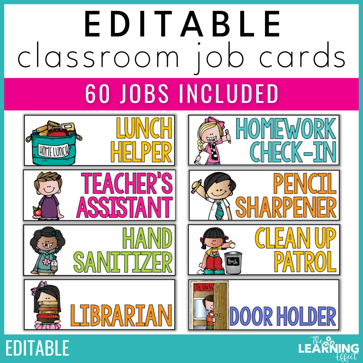 Editable Classroom Job Cards for Elementary Students