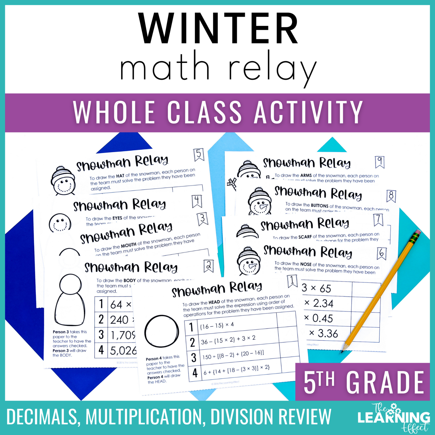 Winter Math Game for 5th Grade | Relay Review Activity | Decimals
