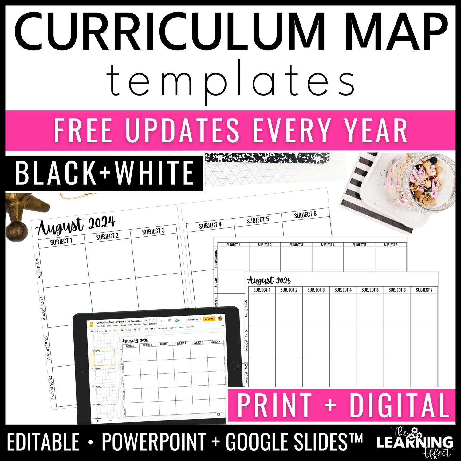 Editable Curriculum Map Template and Pacing Guide Black & White