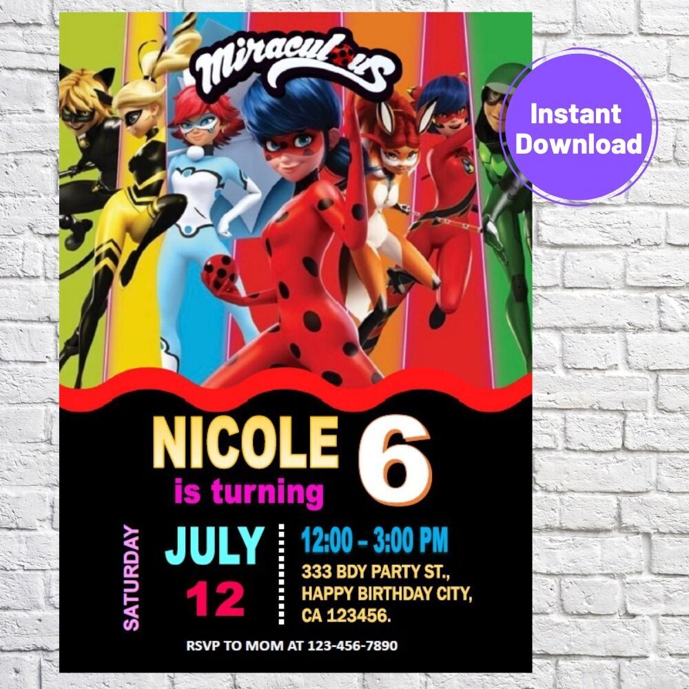 Miraculous Ladybug Birthday Invitation Template