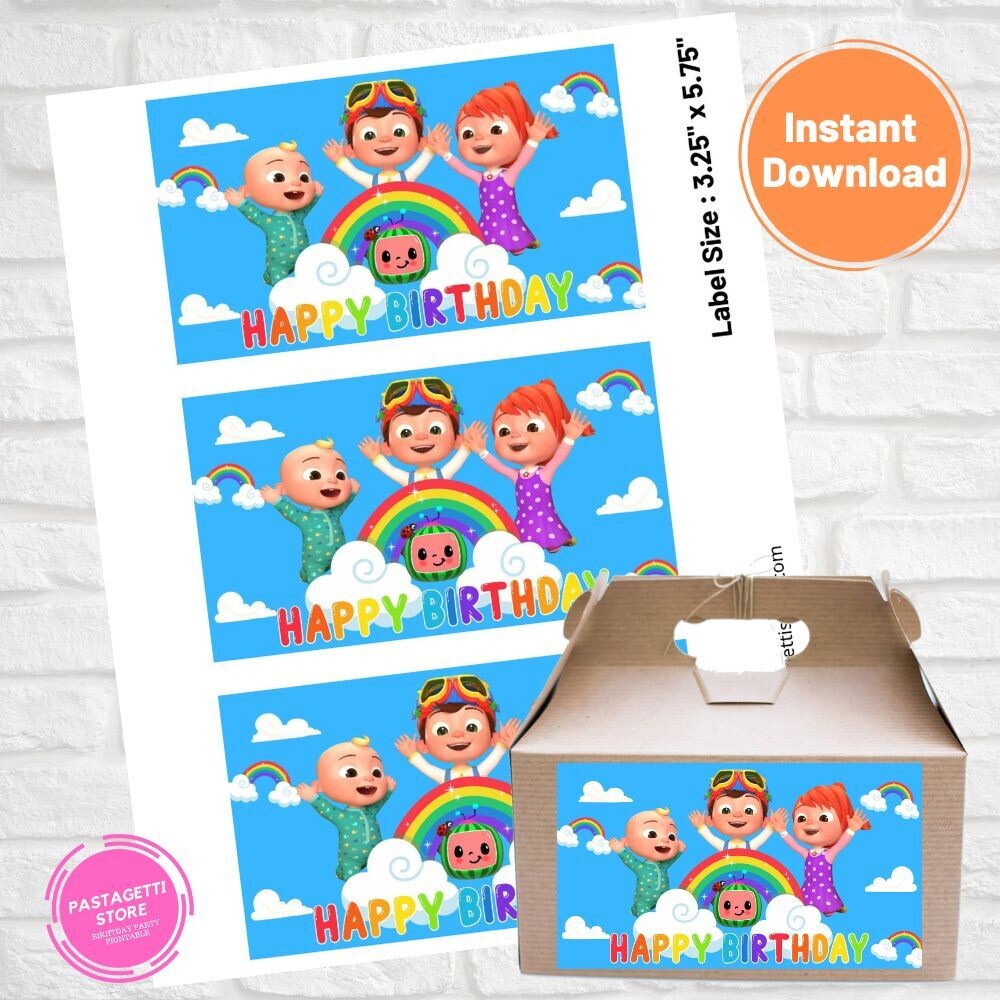 Cocomelon Party Gable Box Label Printable