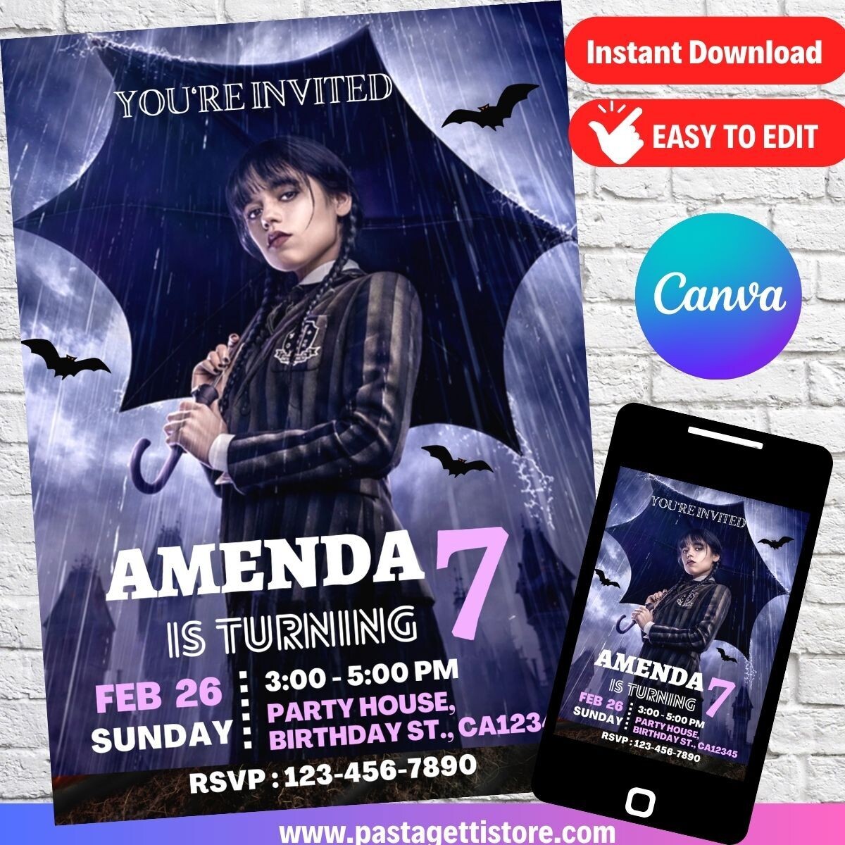 Wednesday Addams Birthday Invitation Digital