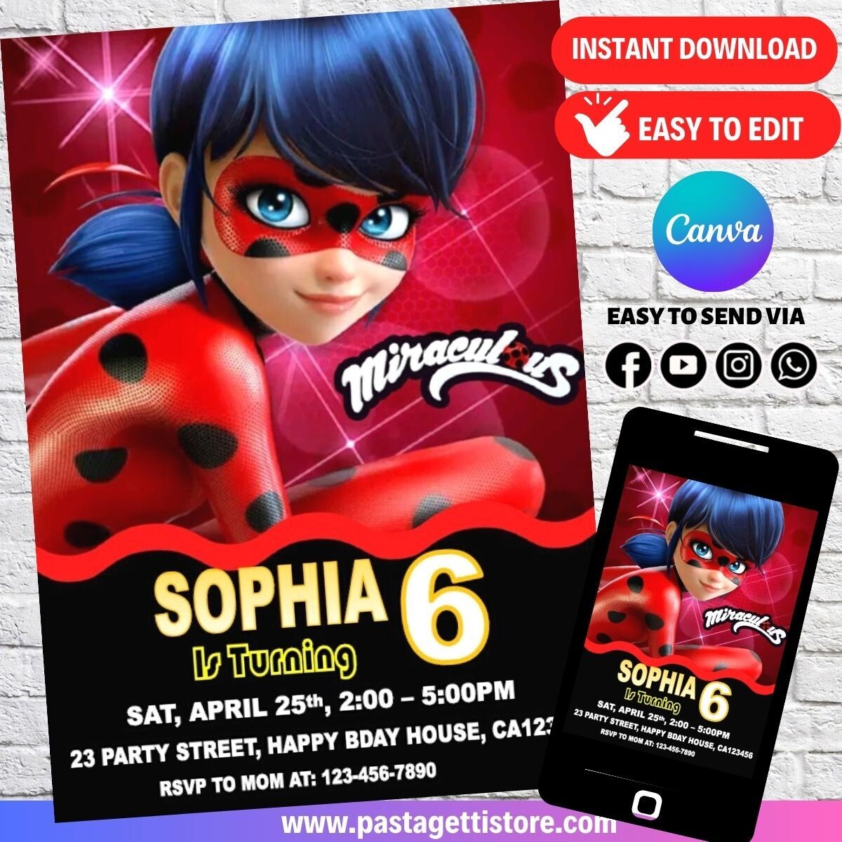 Miraculous Ladybug Party Invitation Template
