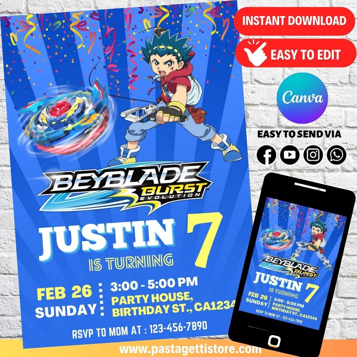 Beyblade Burst Invitation Template Printable Editable