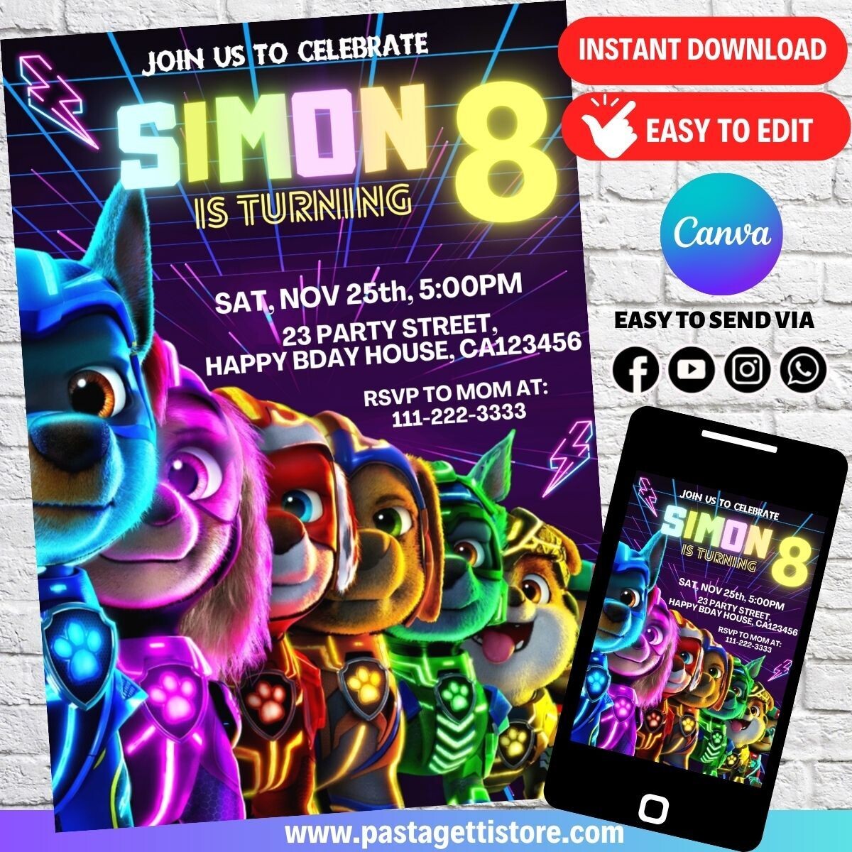 Paw Patrol Mighty Pups Invitation Template