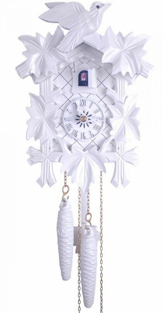 9" One Day Hand-Carved Cuckoo Clock painted all white, Five Maple ...