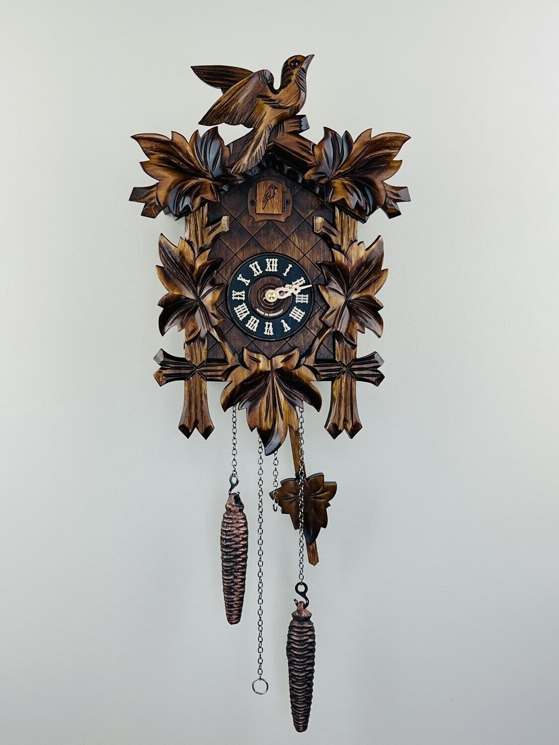 14" Traditional German Cuckoo Clock with Five Hand-carved Maple Leaves ...