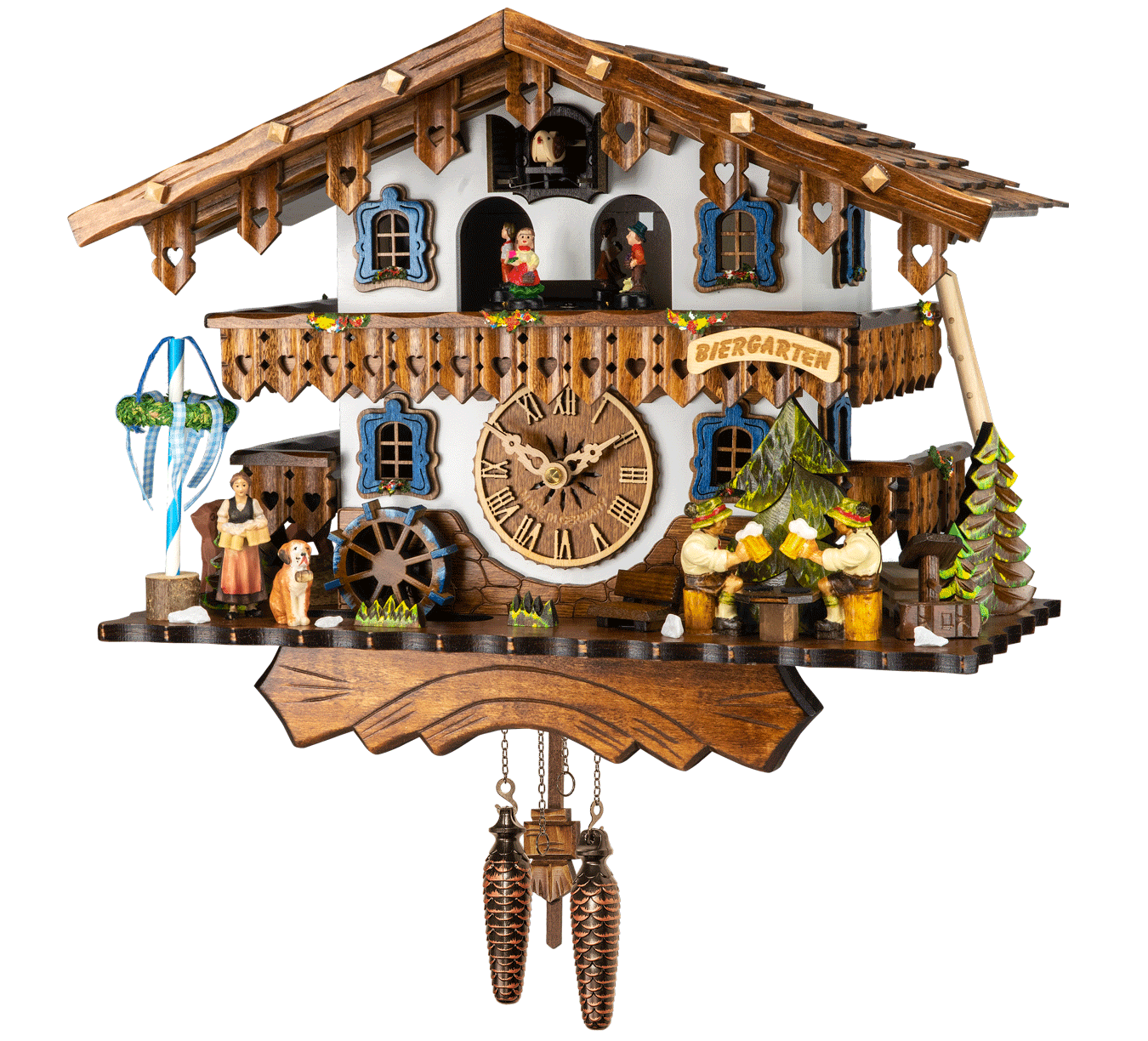 11" Quartz Chalet Biergarten Cuckoo Clock with Beer Drinkers Drinking ...