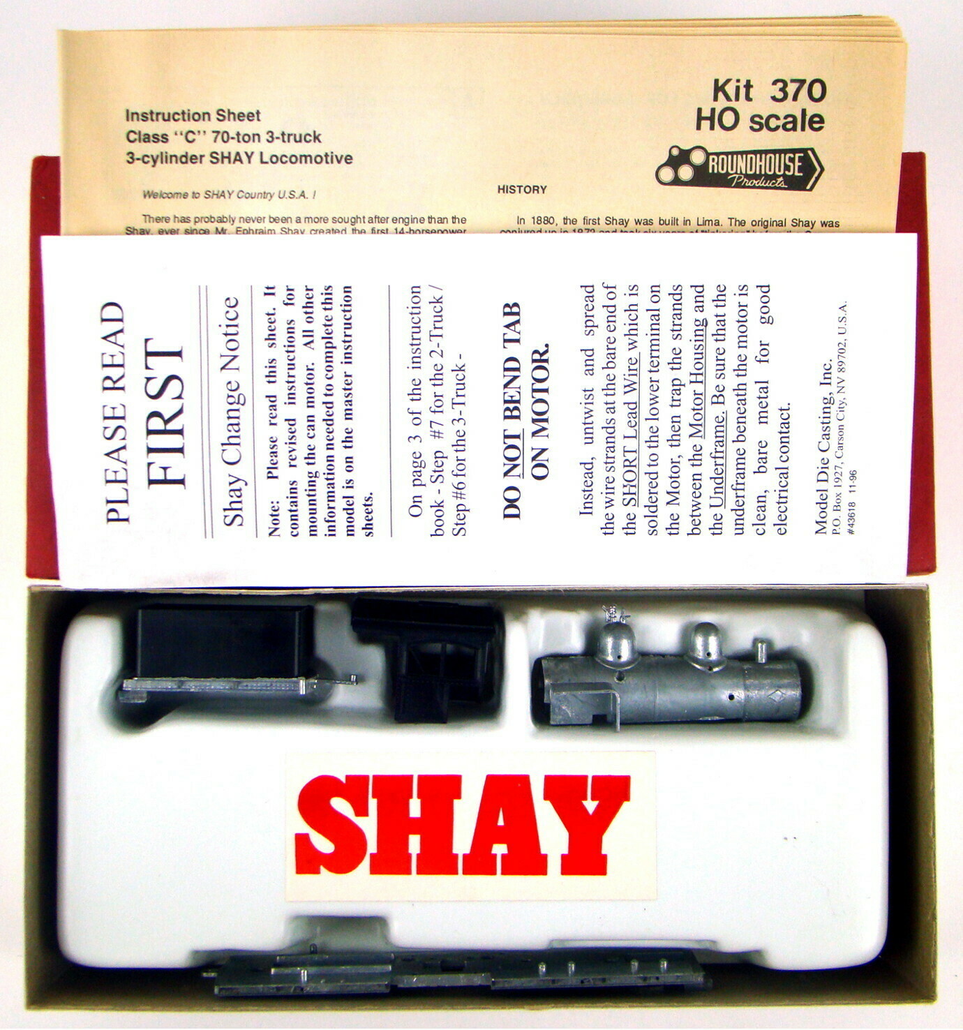 Roundhouse 370 Undecorated Class "C" 70 Ton 3-Truck Shay Locomotive Kit ...