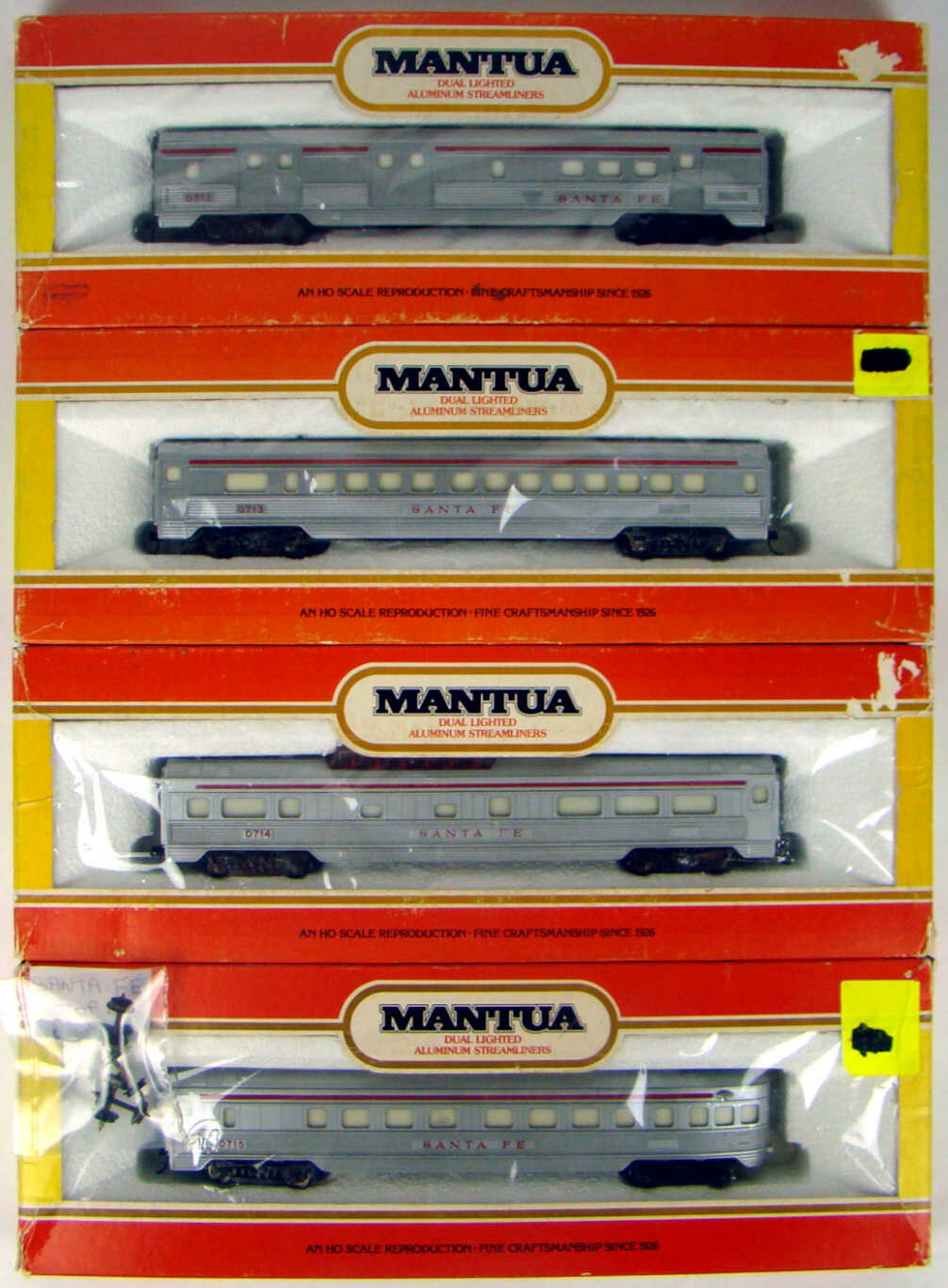 CLASSIC Mantua 4-Coach Santa Fe Streamlined Coach Set HO Scale