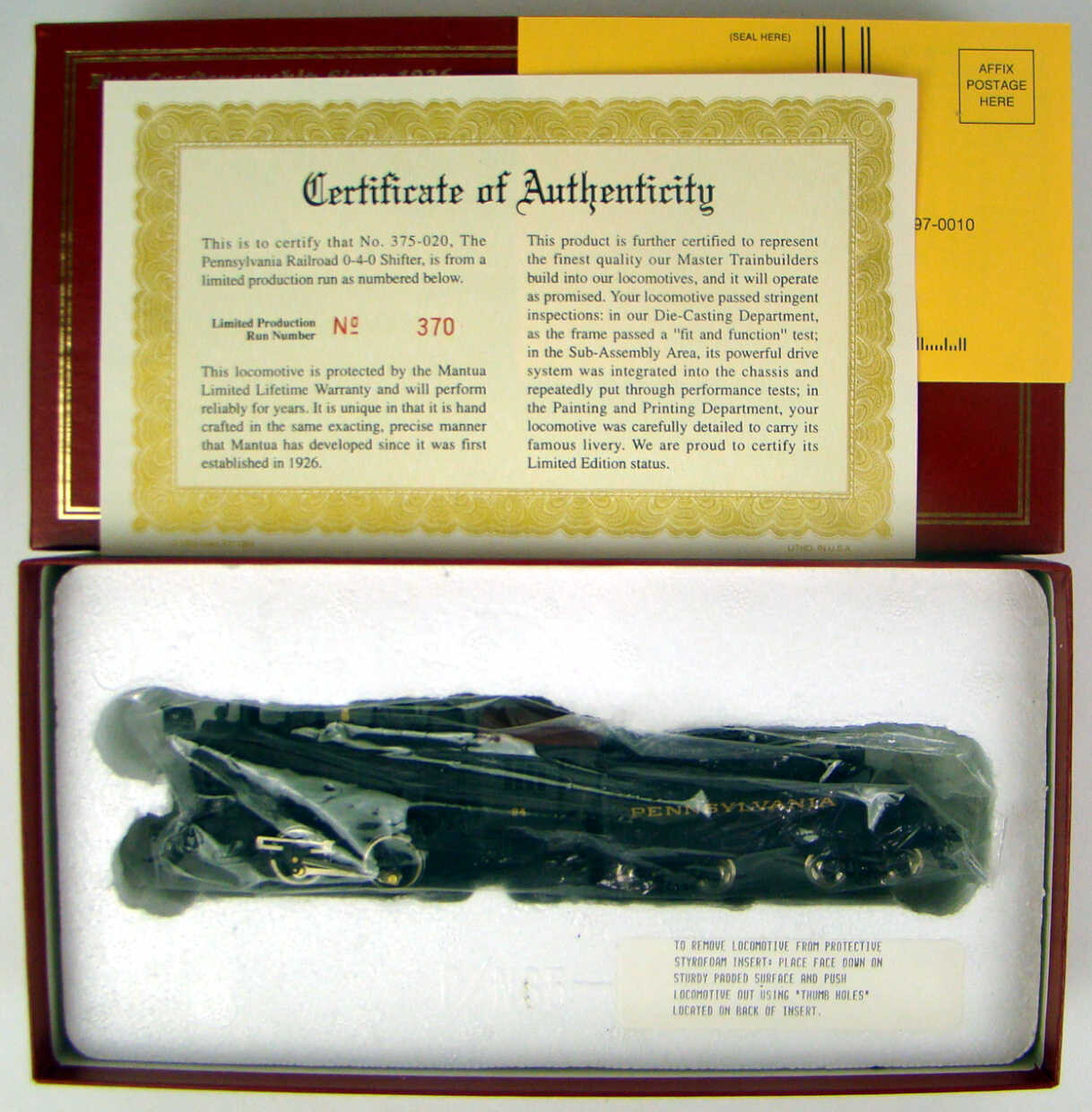 Mantua 375-020 PRR Class A4 0-4-0 Shifter Locomotive #94 w/Slope-Back ...