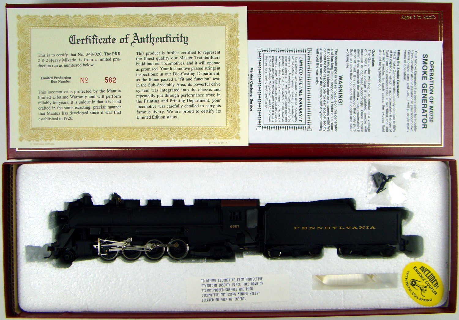 Mantua 348-020 PRR 2-8-2 Heavy Mikado Locomotive w/Smoke HO Scale