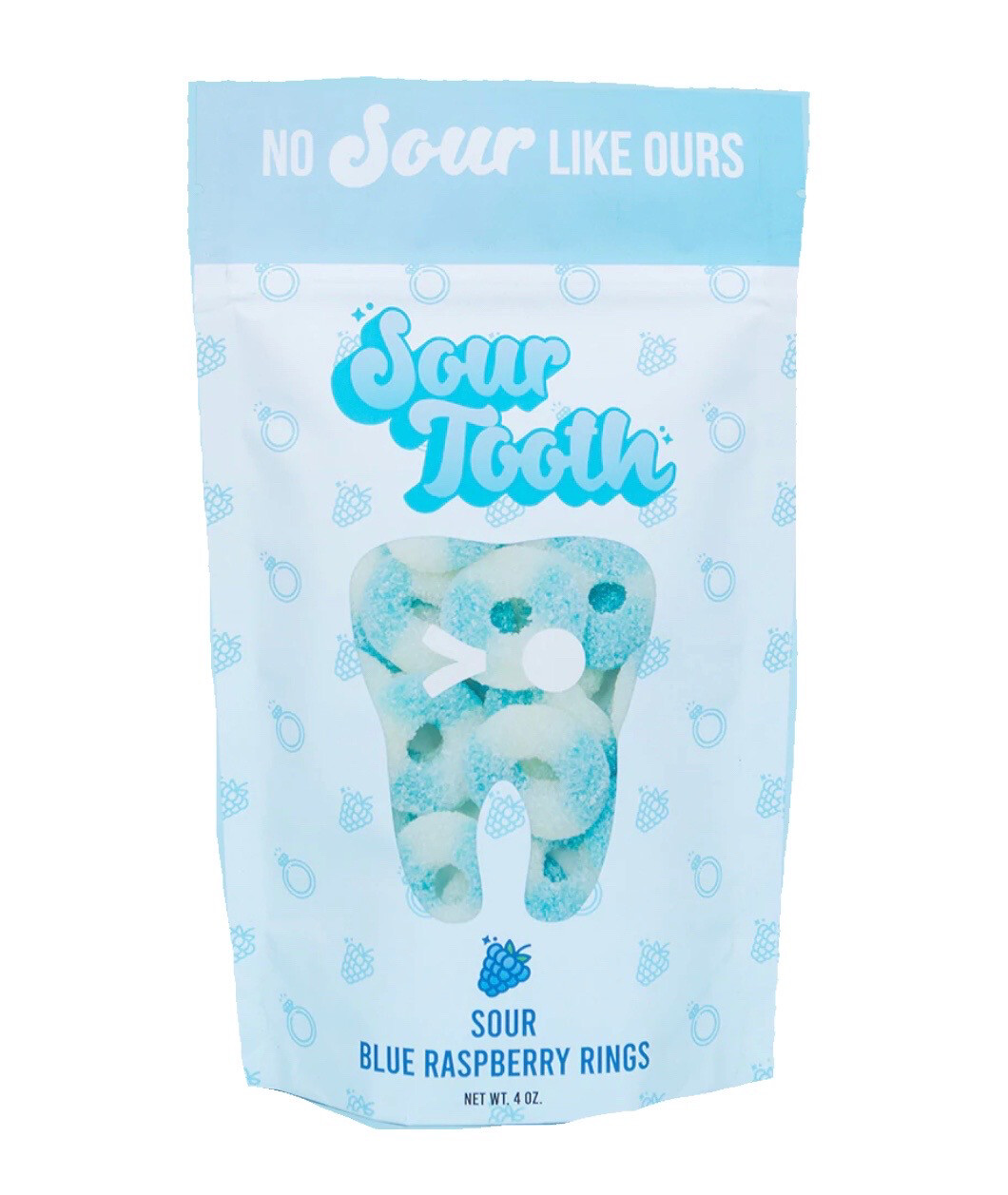 Sour Tooth Gummy Rings Blue Raspberry 4oz