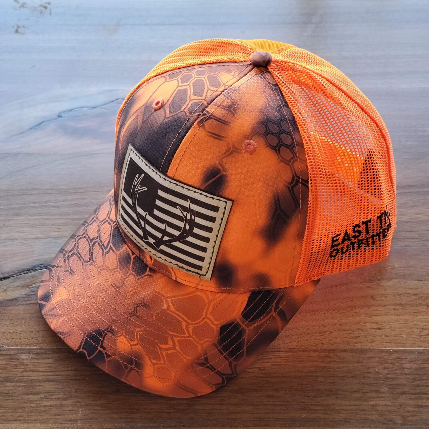BLAZE ORANGE KRYPTEK LEATHER PATCH SNAP BACK